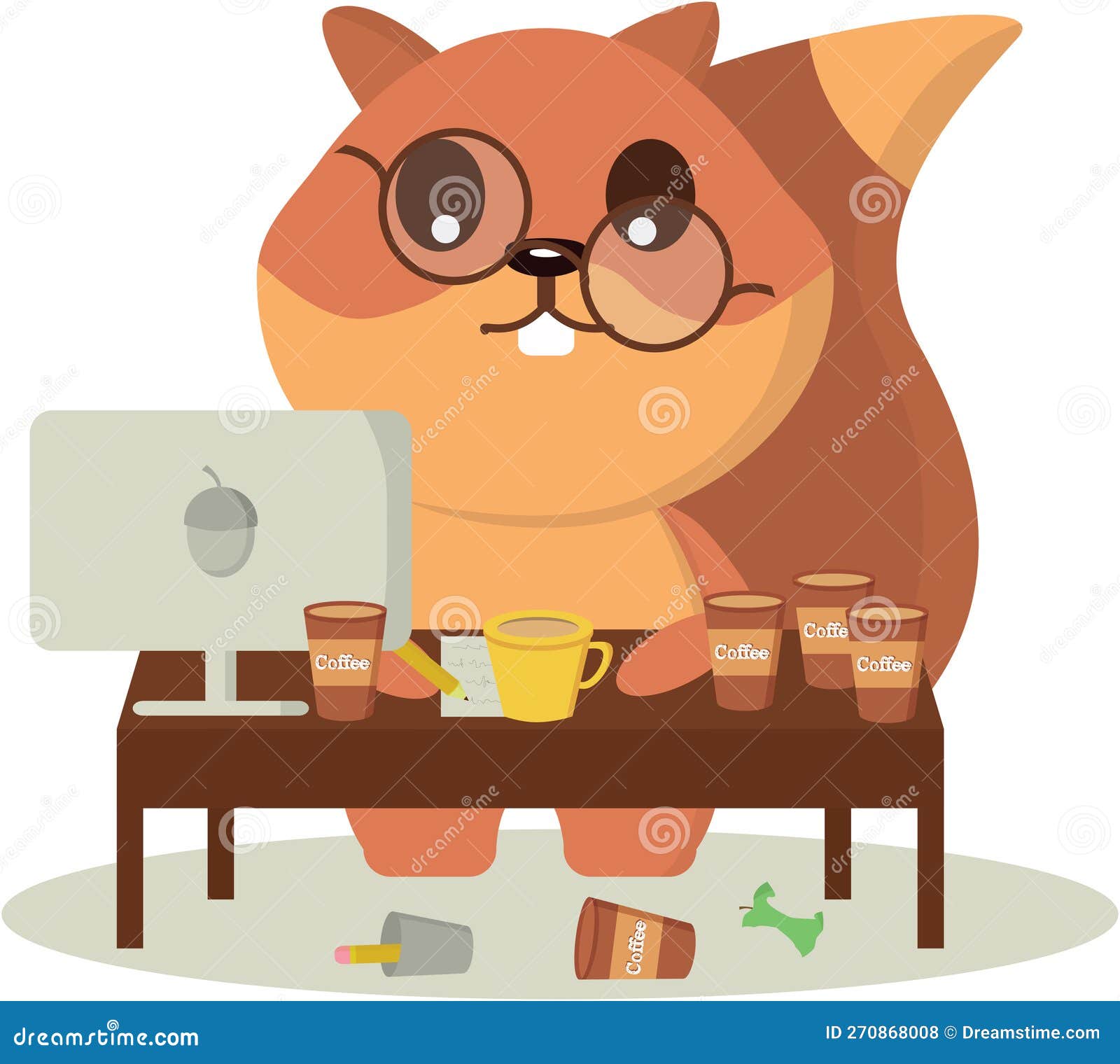 Squirrel in Glasses Works at a Computer. Vector Graphics Stock Vector ...