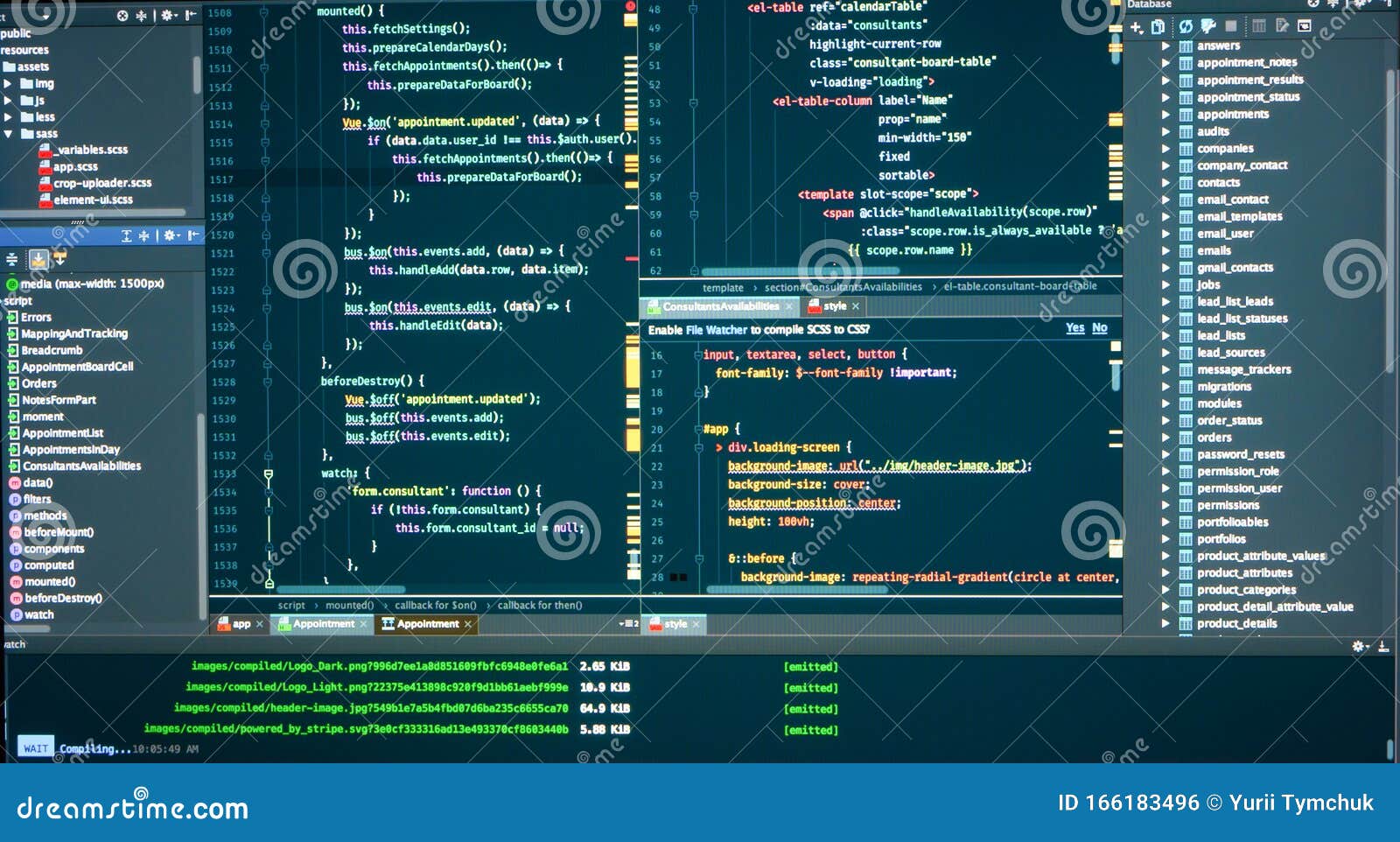 Ð’atabase Structure, Code Structure, Concole, Logs, Frontend, Markup ...