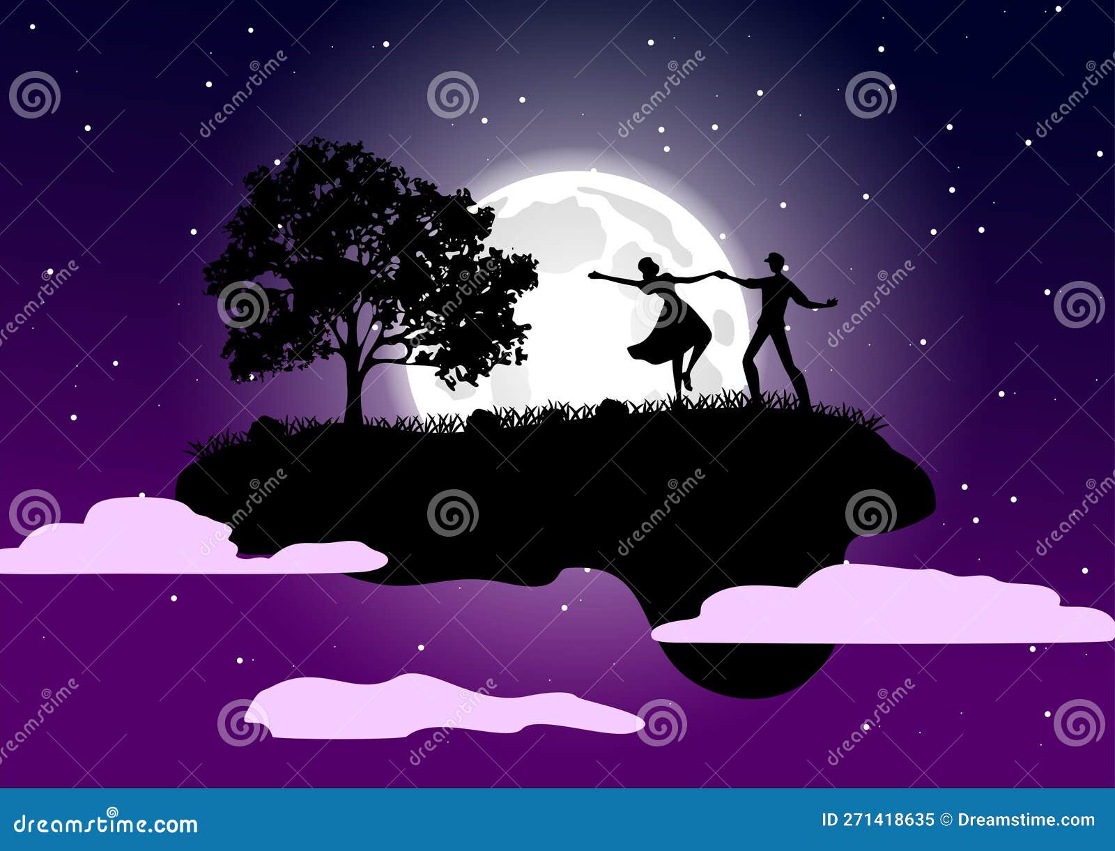Boy and Girl Dancing in the Sky Stock Vector - Illustration of moon ...
