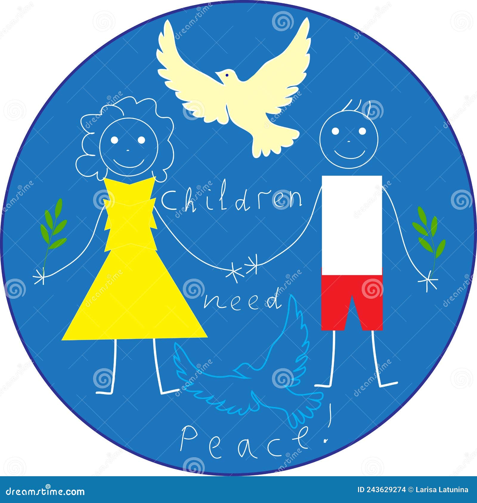 Round Icon, Sign with a Children S Pattern and Text Children Need Peace ...