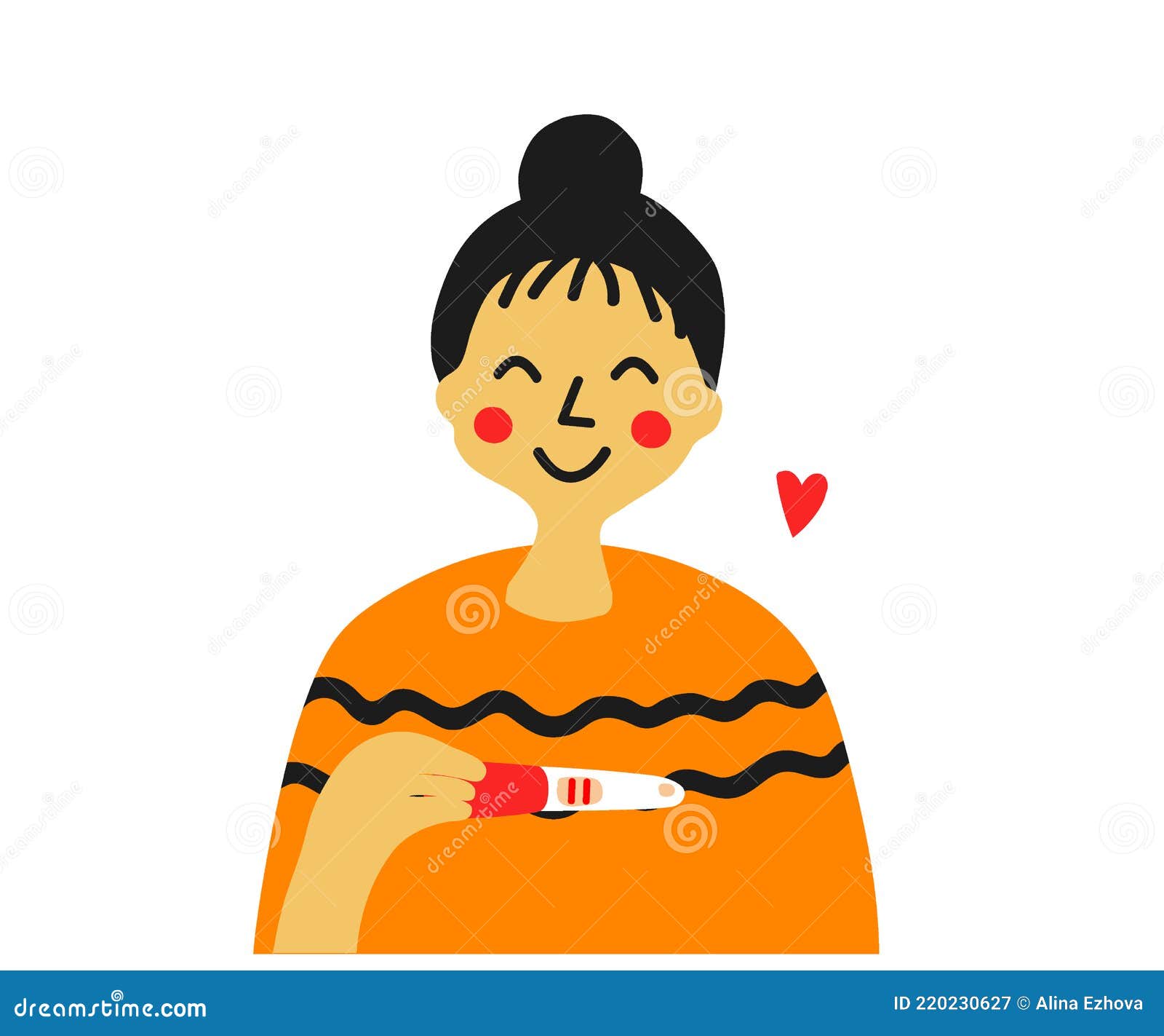 A Cute Young Woman is Holding a Positive Pregnancy Test. Cartoon Stock ...