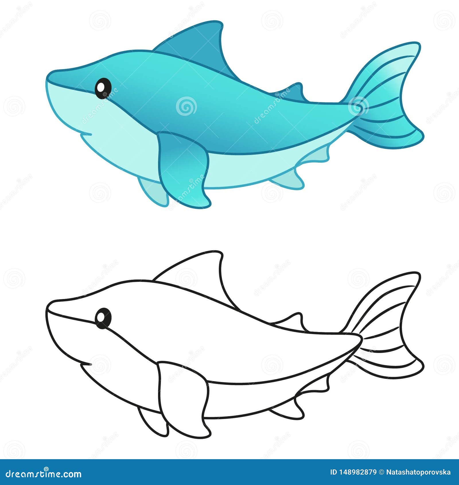 Cute Blue Shark. Coloring Page for Kids Stock Vector - Illustration of ...