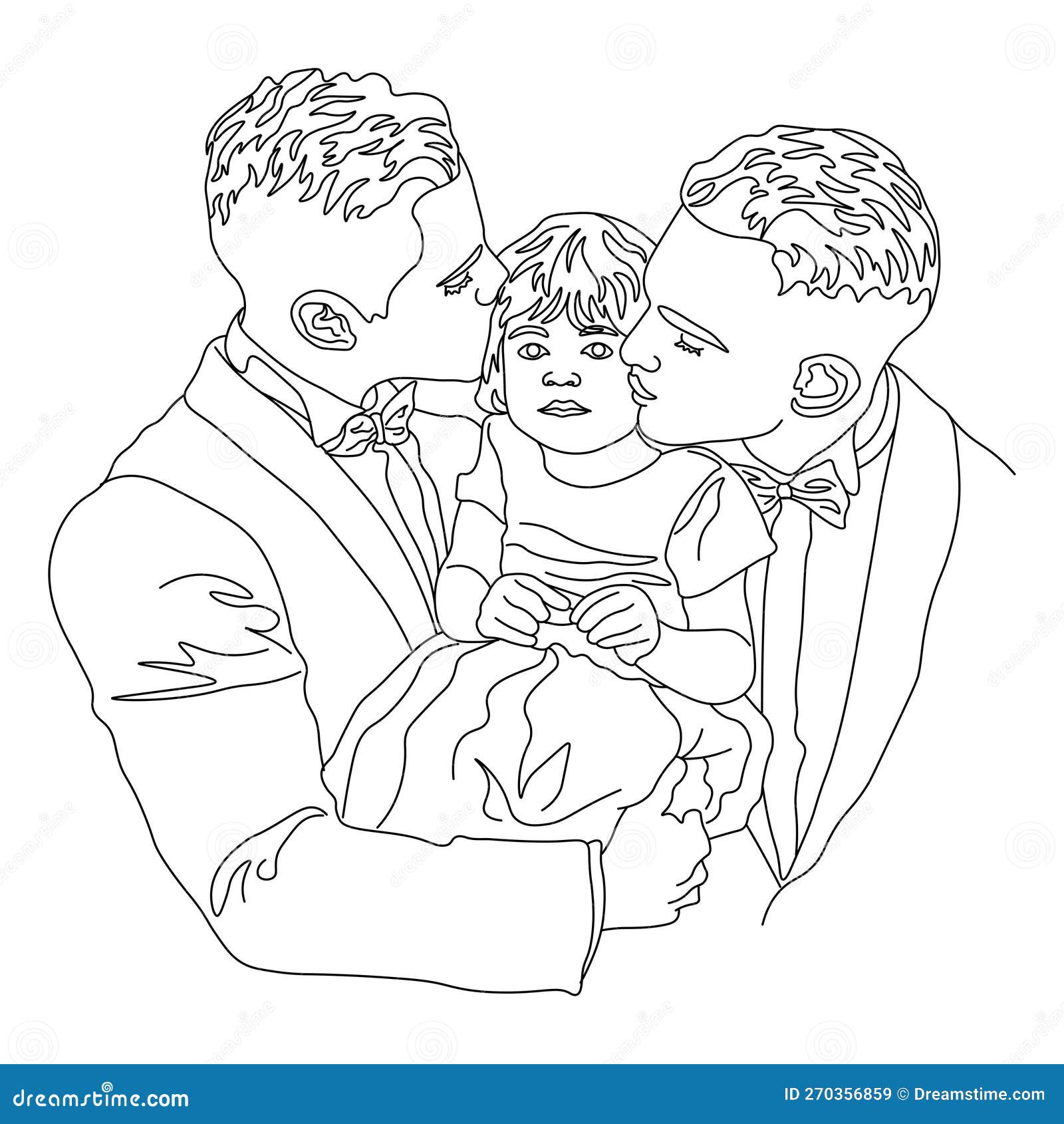 Parents and Child. Stylized Pair Portrait of Two Men with a Child in a ...