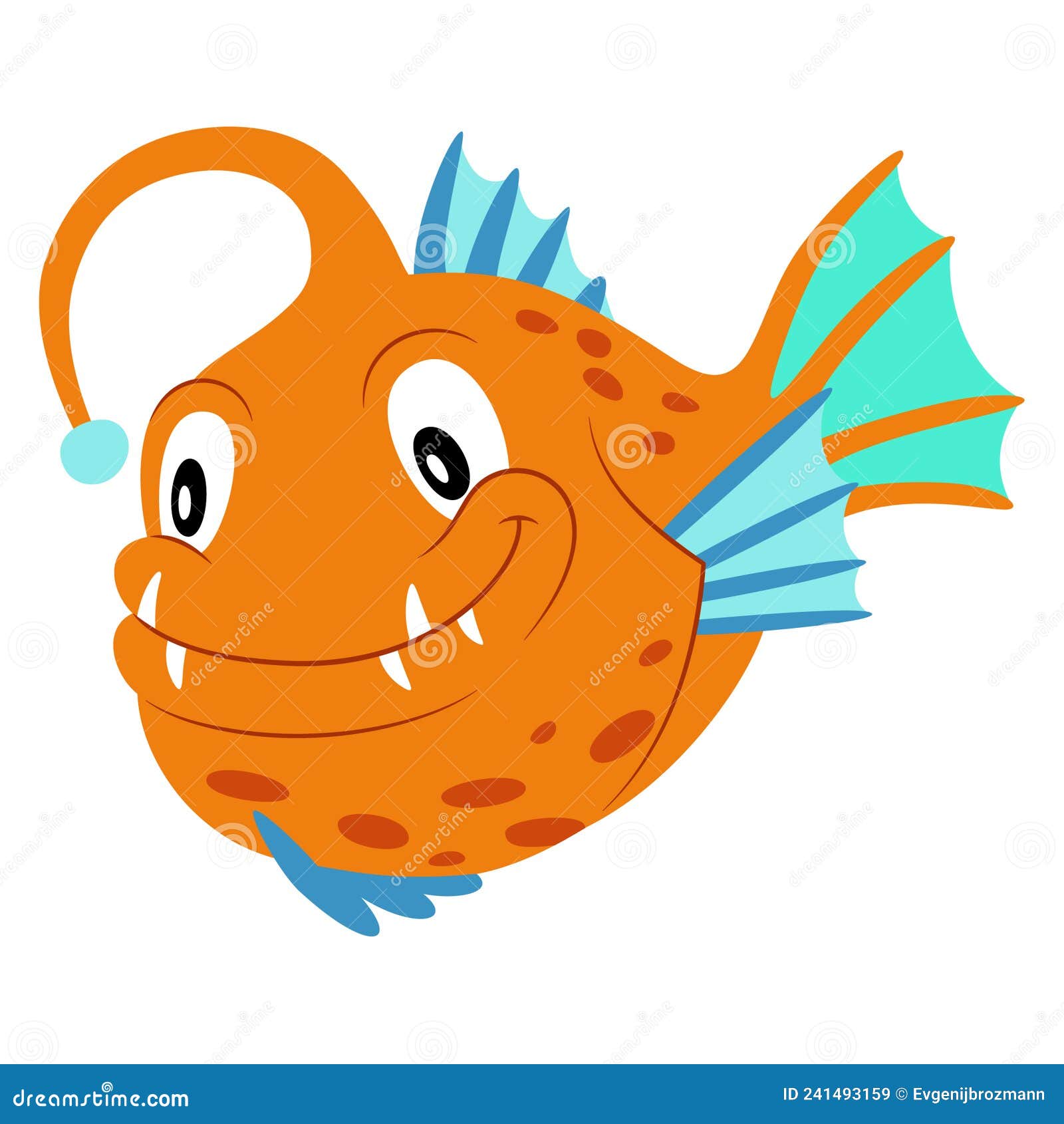 Angler Fish Flat Style Illustration. Happy Smiling Face. Cheerful ...