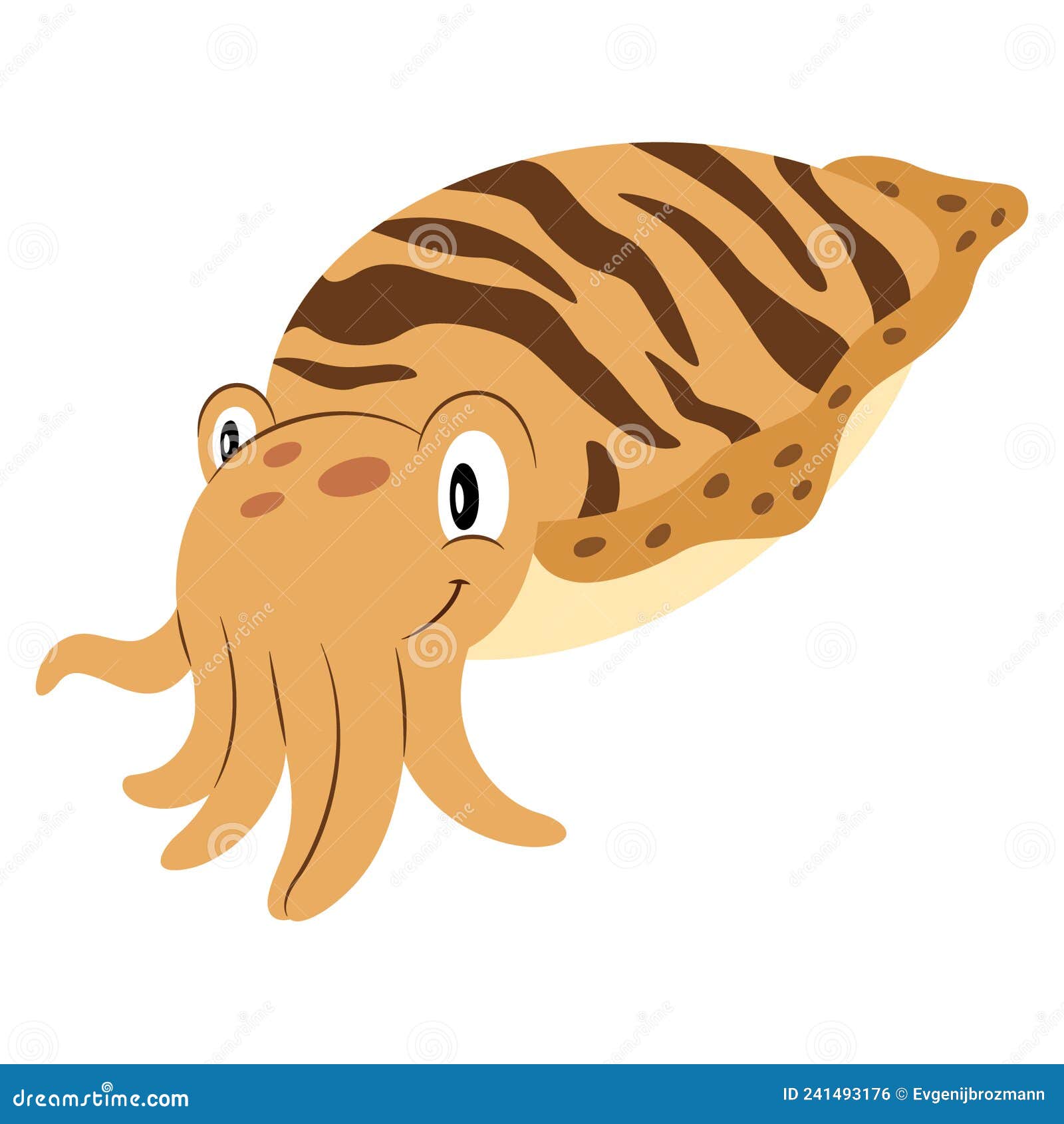 Cuttlefish Flat Style Illustration. Happy Smiling Face. Cheerful Mascot ...