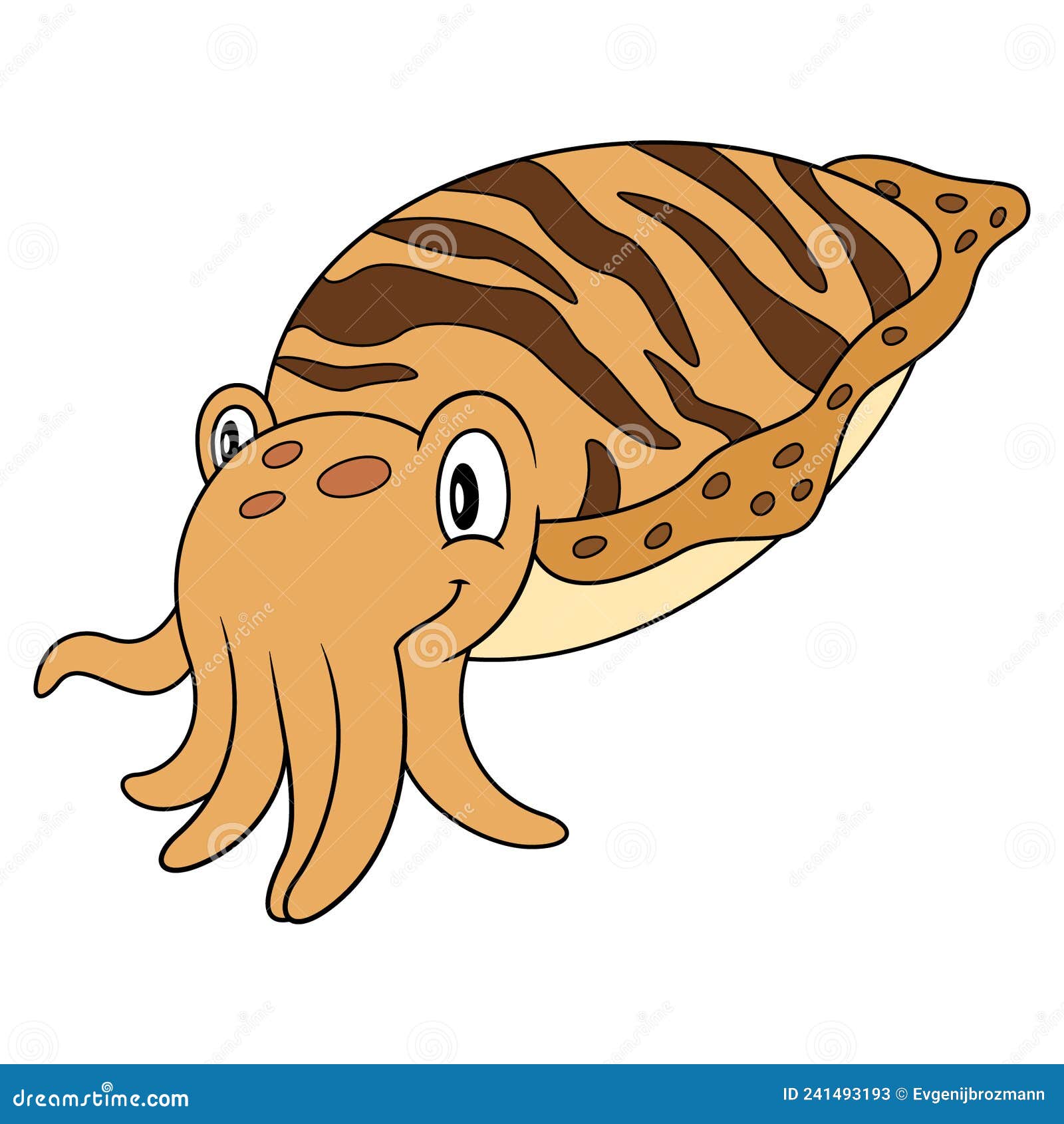 Cuttle Fish Cartoon Style Illustration. Happy Smiling Face. Cheerful ...