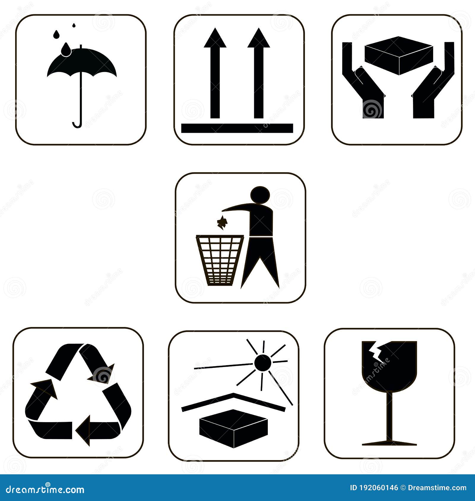 Signs for Logistics, Delivery, Warnings, on Boxes and Containers. Stock ...