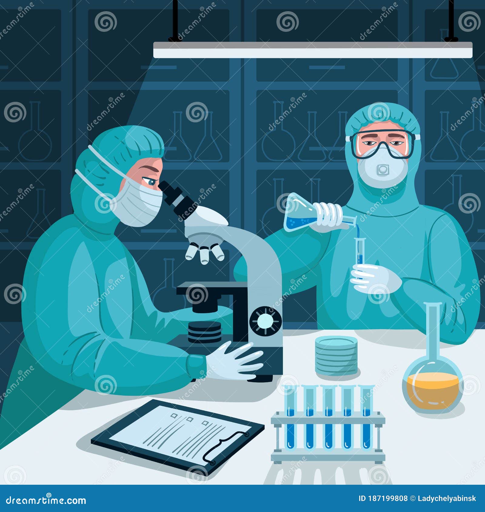 Vector Colorful Illustration with Scientists in the Laboratory. Cartoon ...