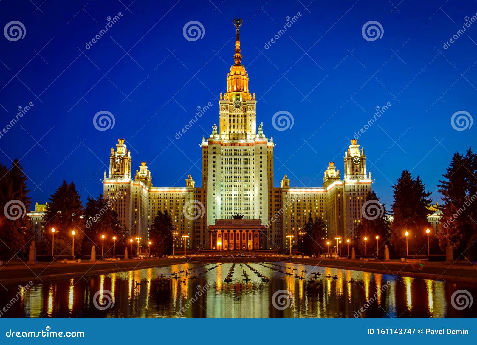 Lomonosov Moscow State University Main Building Illumination at Night ...