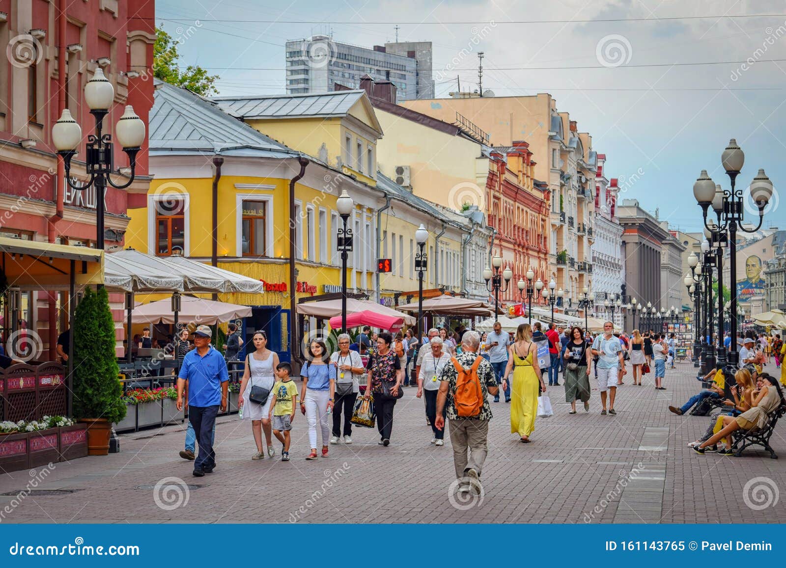 Old Arbat Famous Tourist Street Stock Image - Image of people, town ...