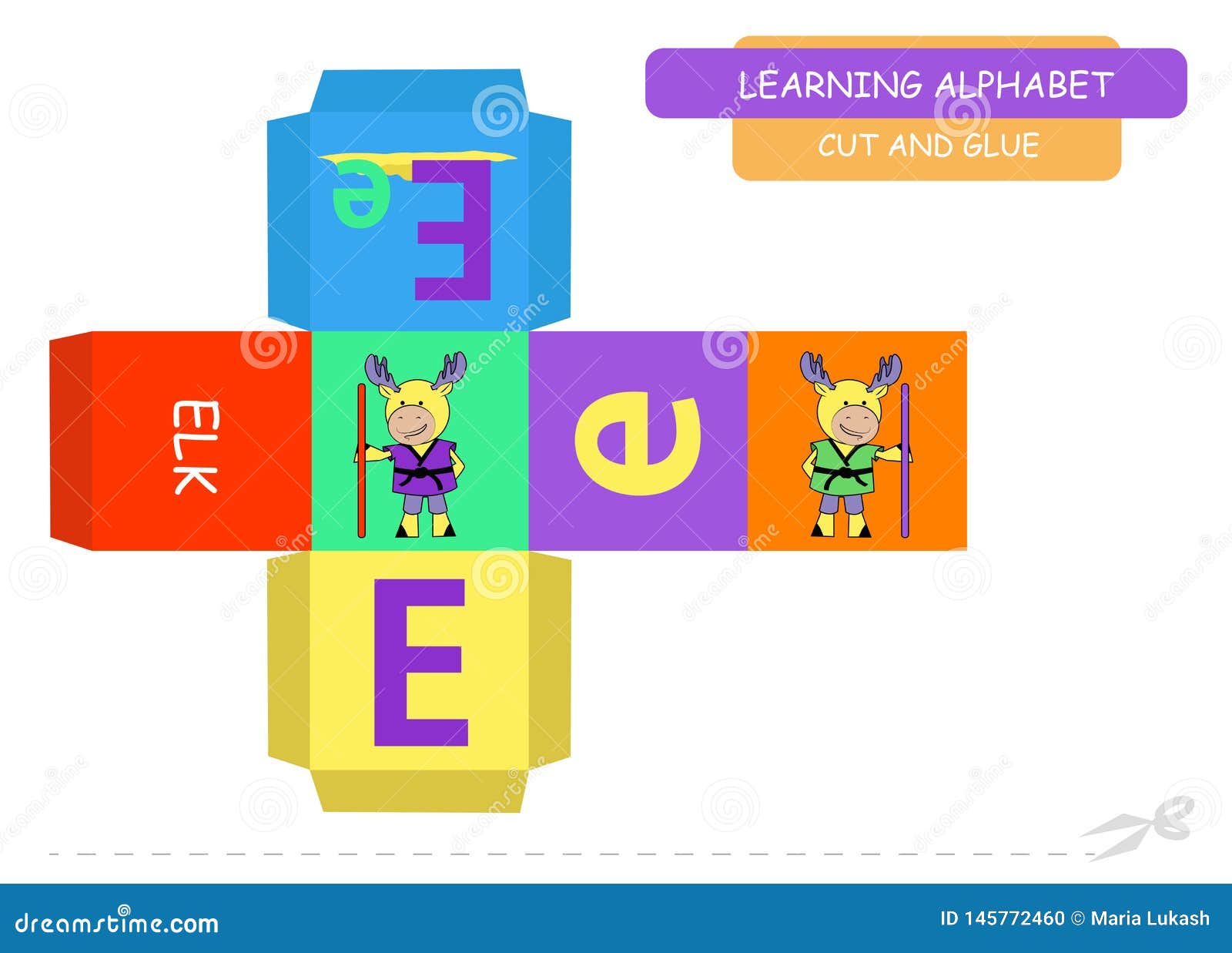 Ð¡ut and Glue the Cube: Letter E. Educational Game for Kids. Cute Zoo ...