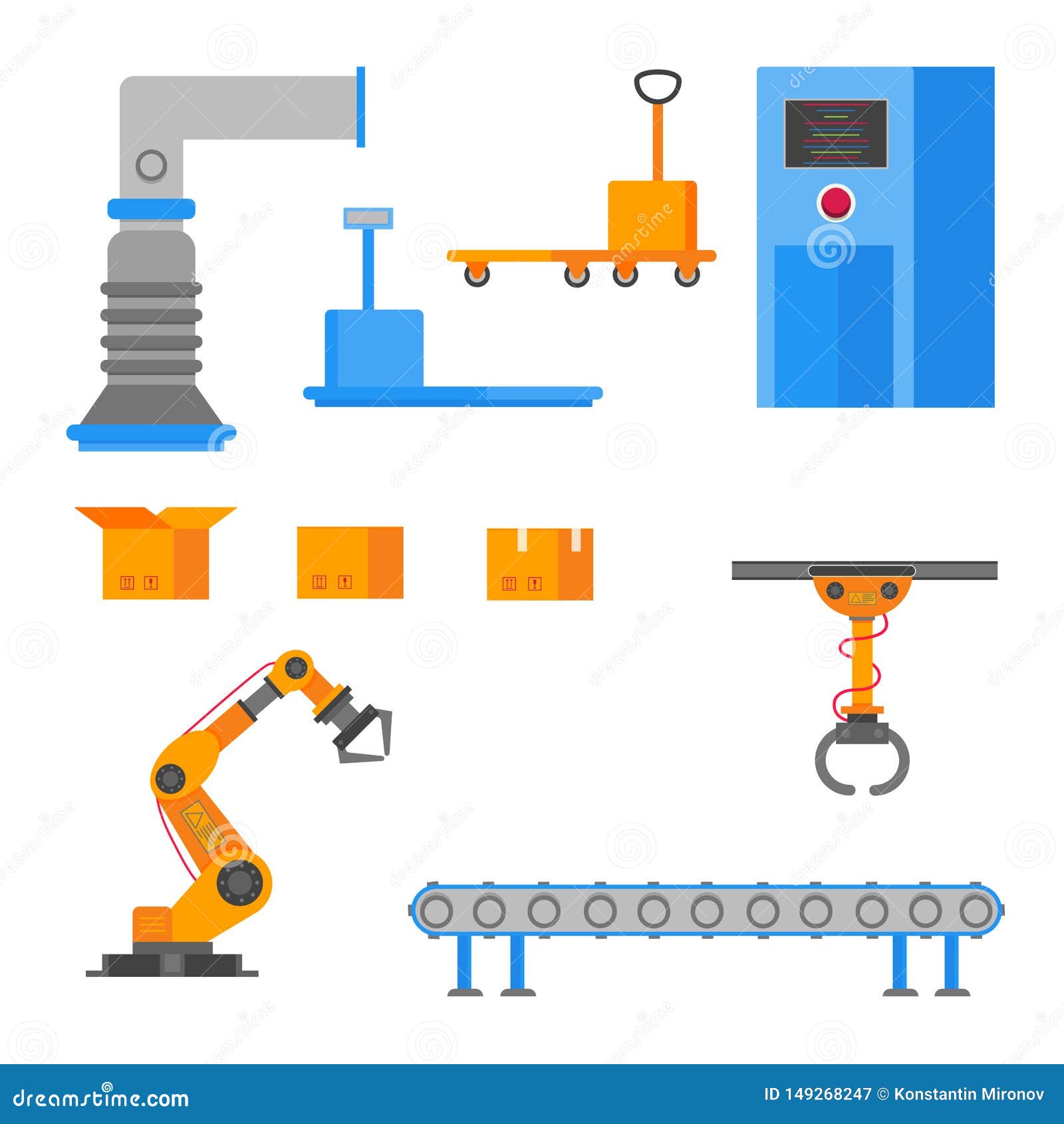 Factory Elements Set Flat Style Design with Cardboard Boxes ...