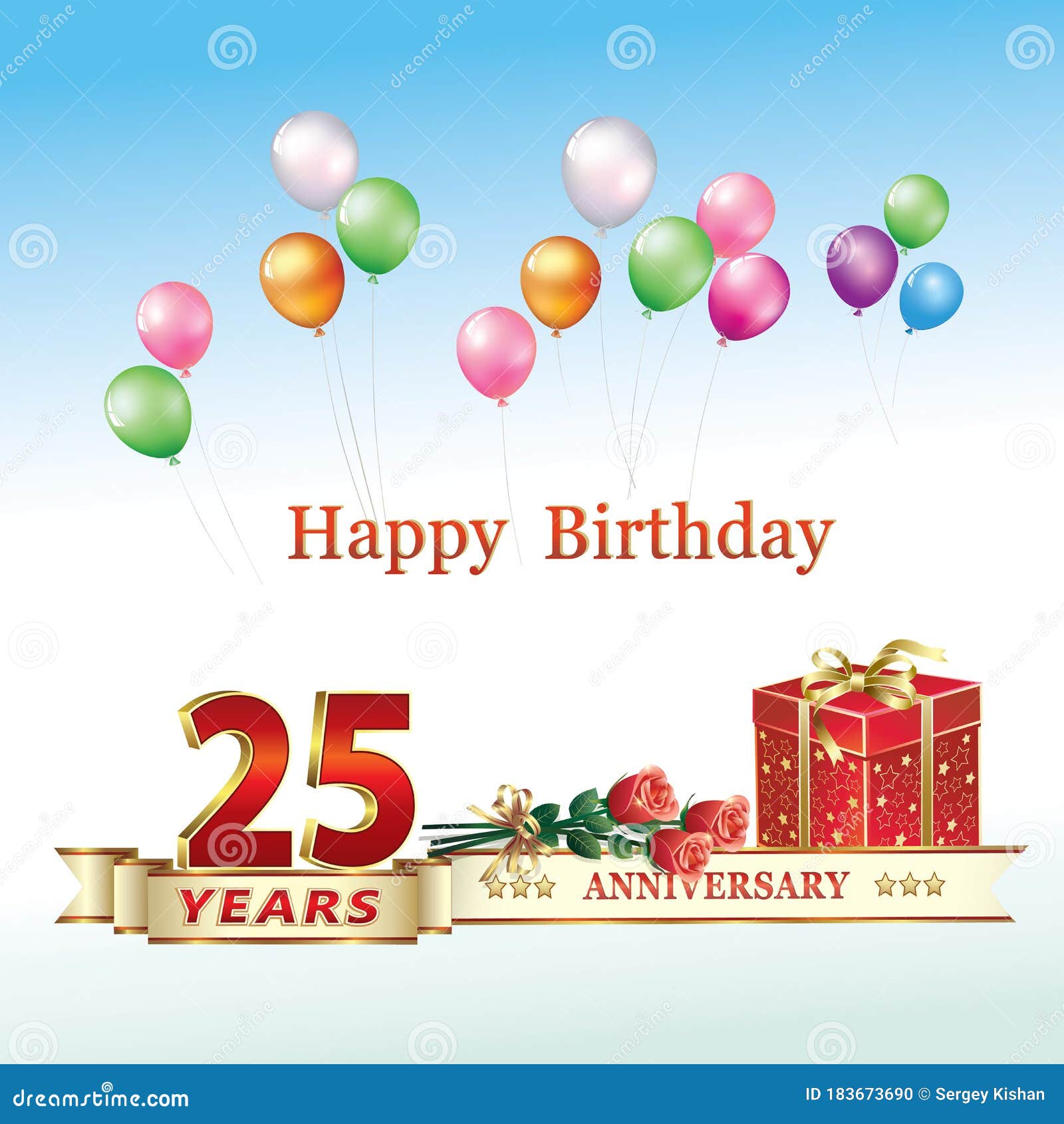 25th Anniversary Celebration Greeting Card with Gift Box and Flowers ...