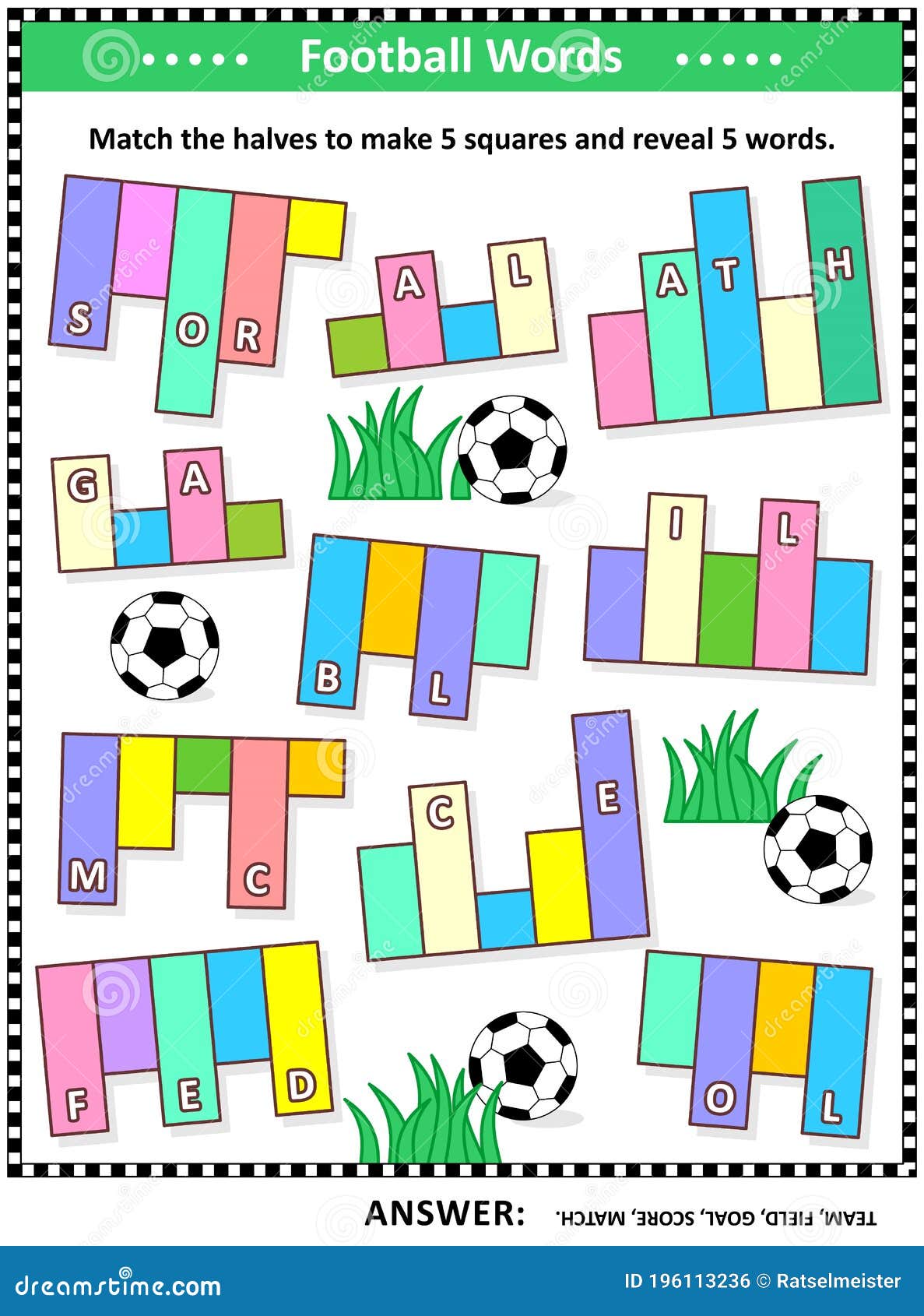 English Language Word Game with Football Words Stock Vector ...