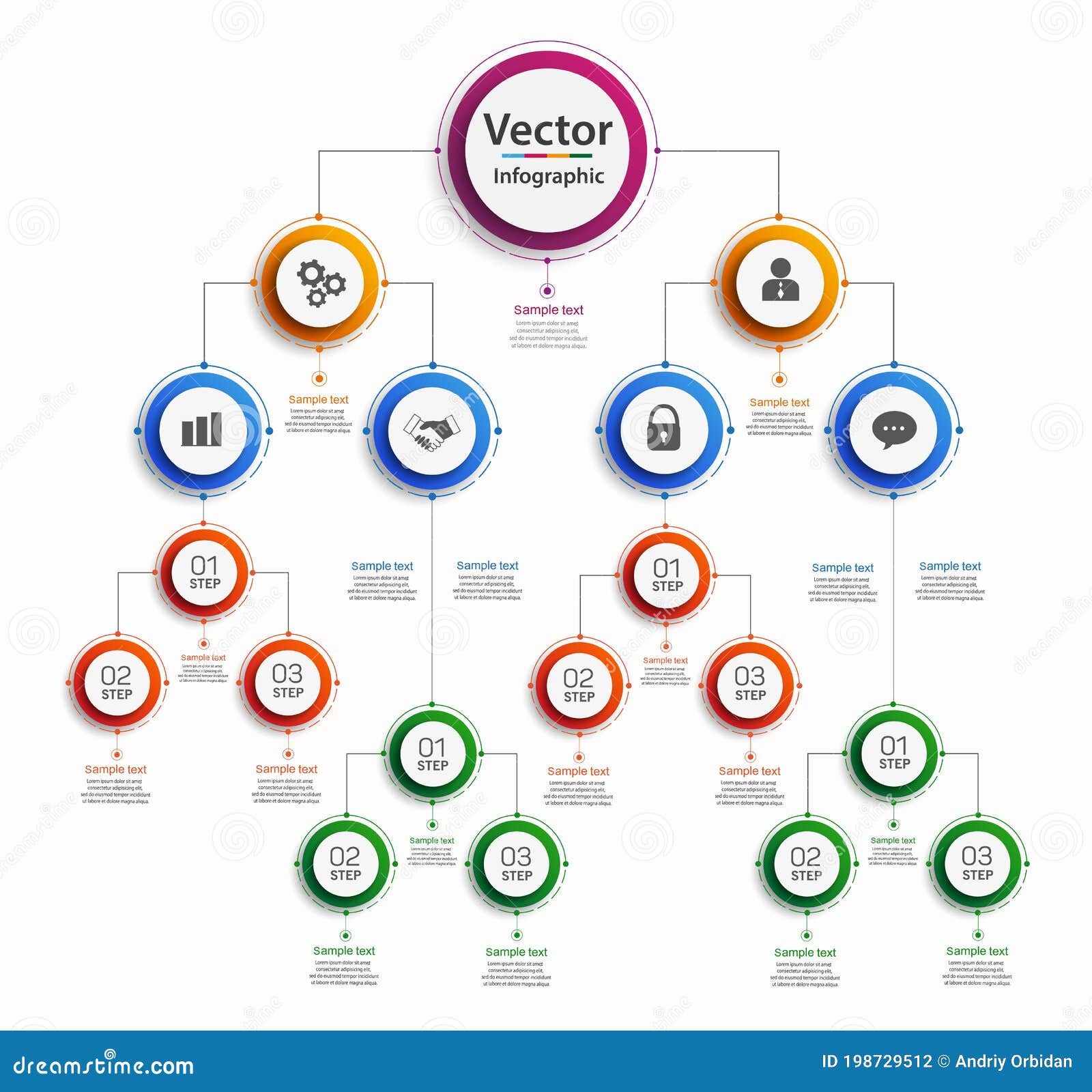 Business Hierarchy Organogram Chart Infographics. Corporate ...
