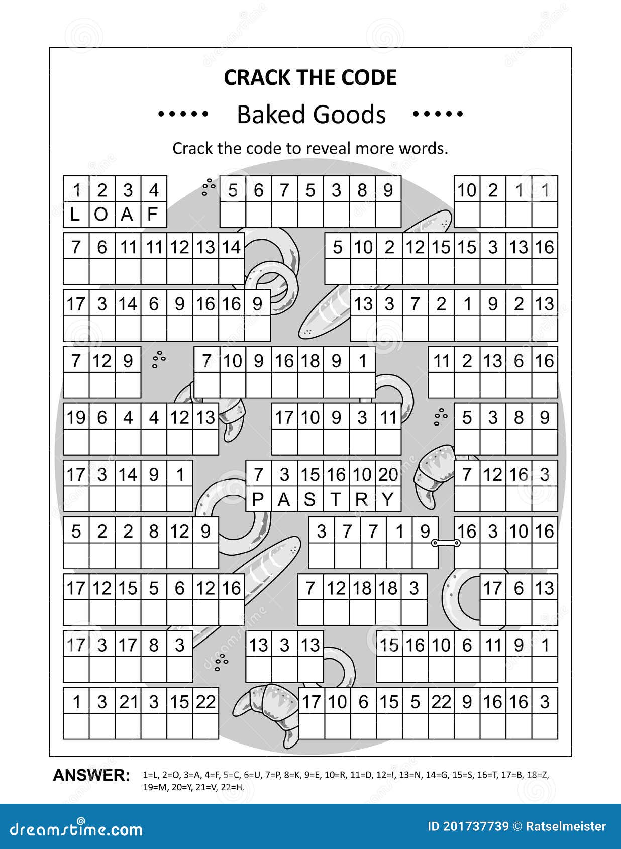 Crack the Code Word Game with Baked Goods Words Stock Vector ...