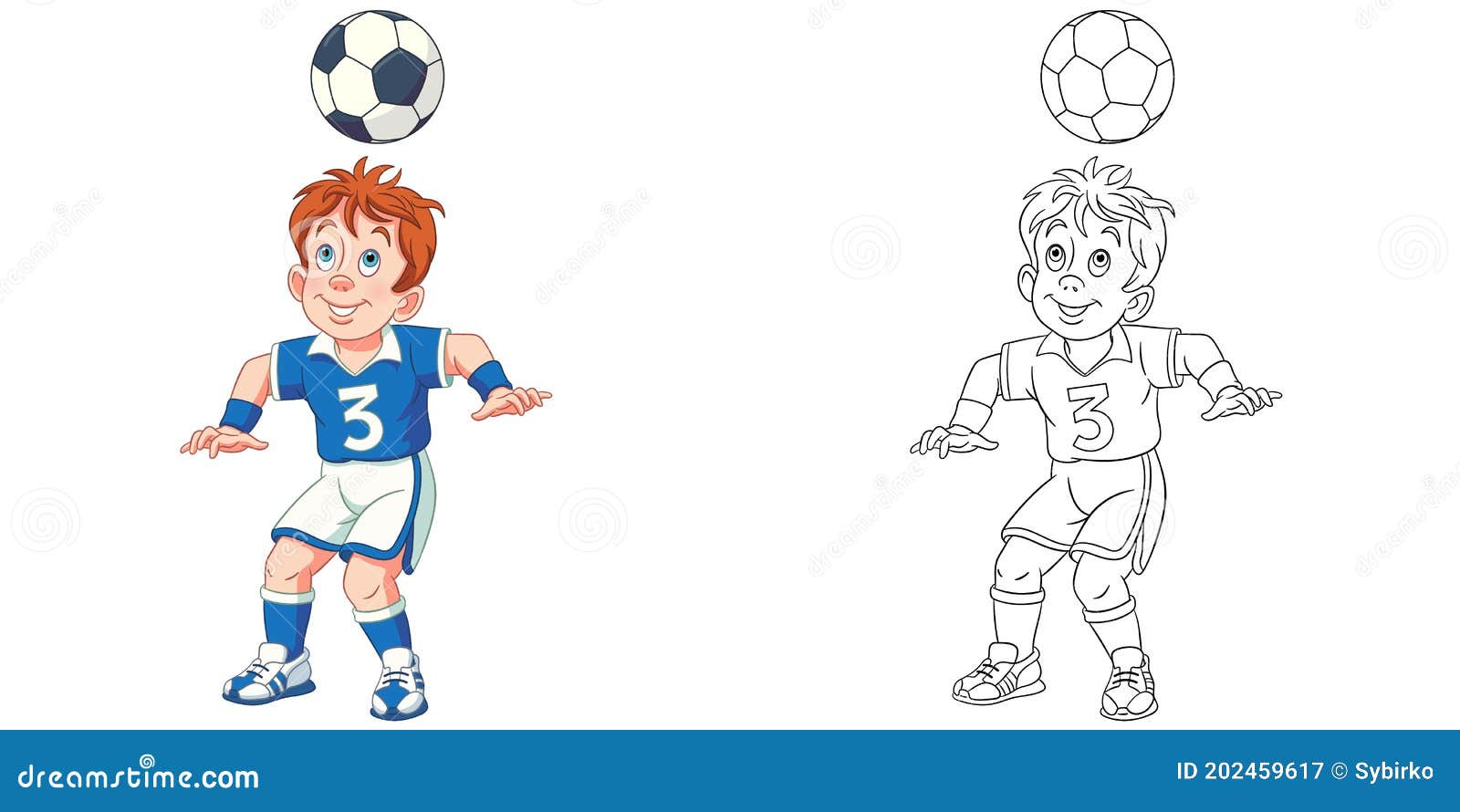 Coloring Page with Boy Playing Football Stock Vector - Illustration of ...