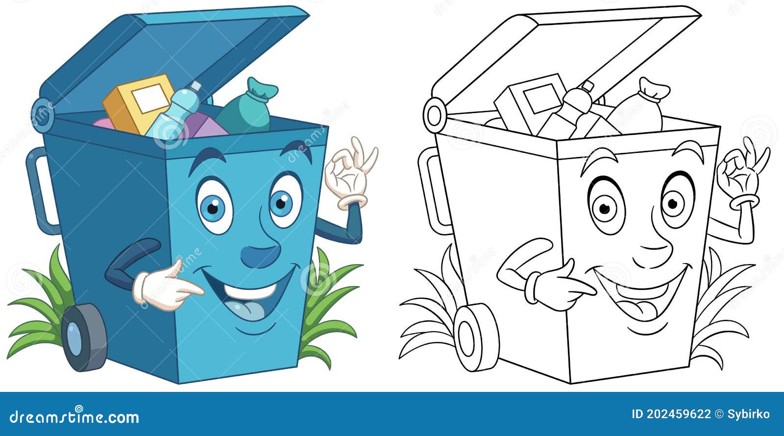 Coloring Page with Trash Can Stock Vector - Illustration of dustbin ...