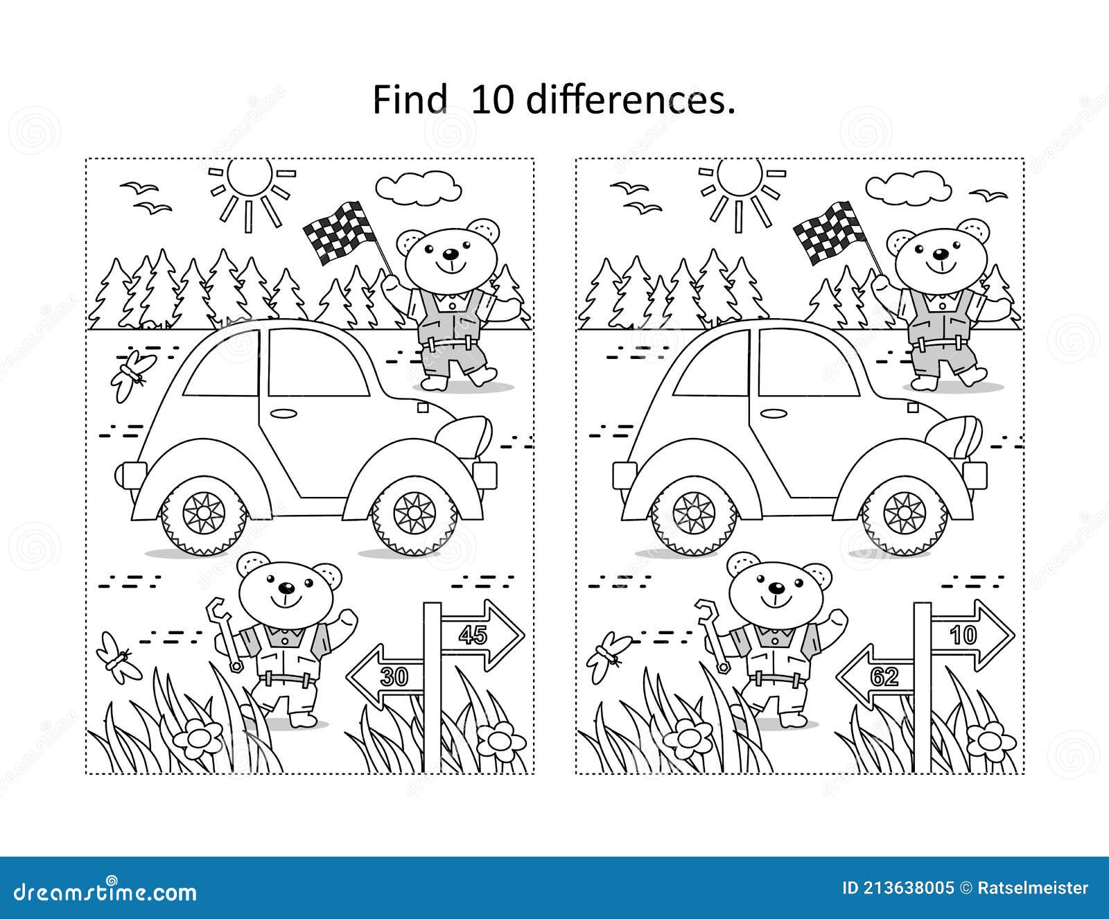 Bear Mechanics at Car Race Find the Differences Picture Puzzle and ...