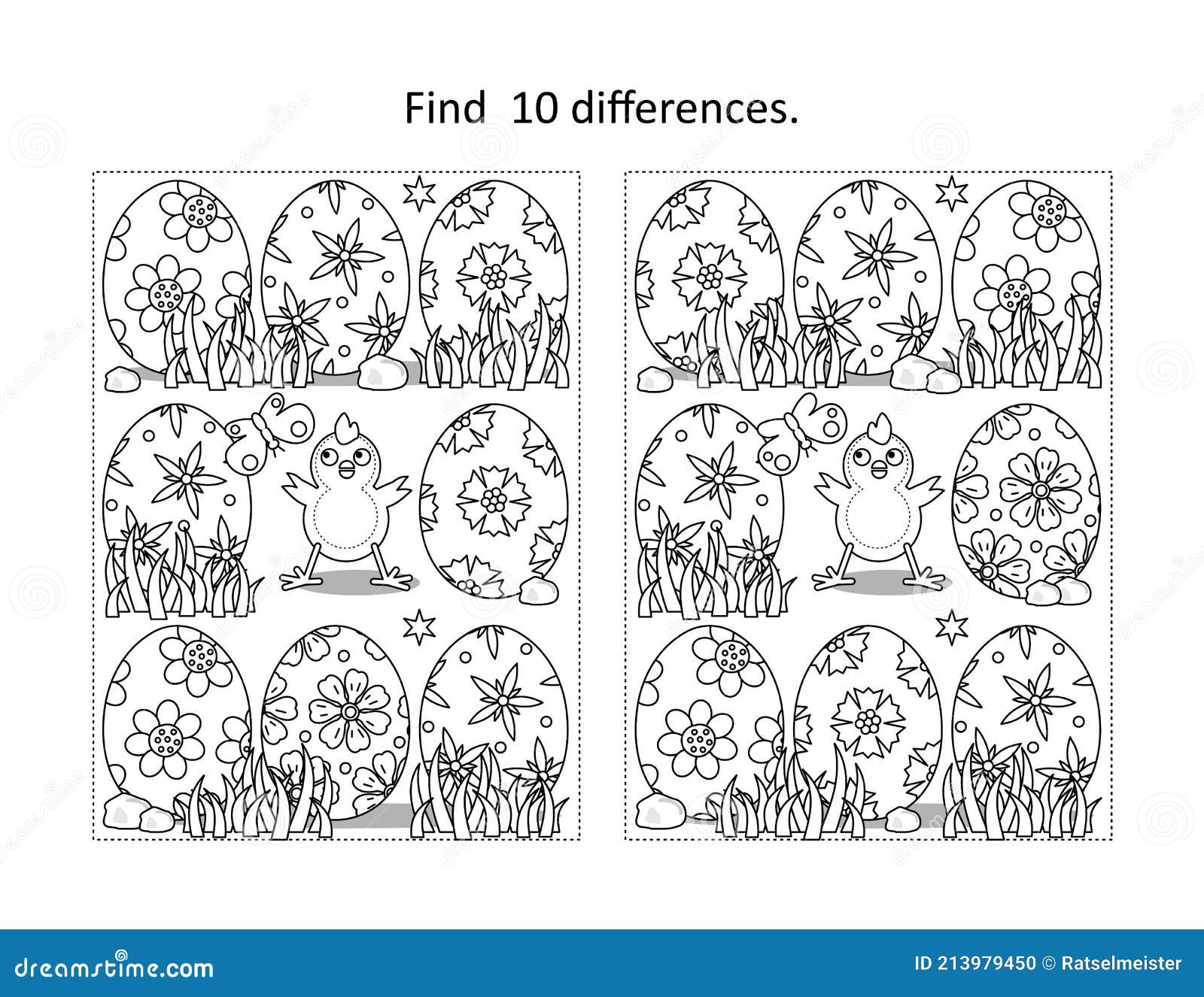 Easter Chick and Painted Eggs Find the Differences Picture Puzzle and ...