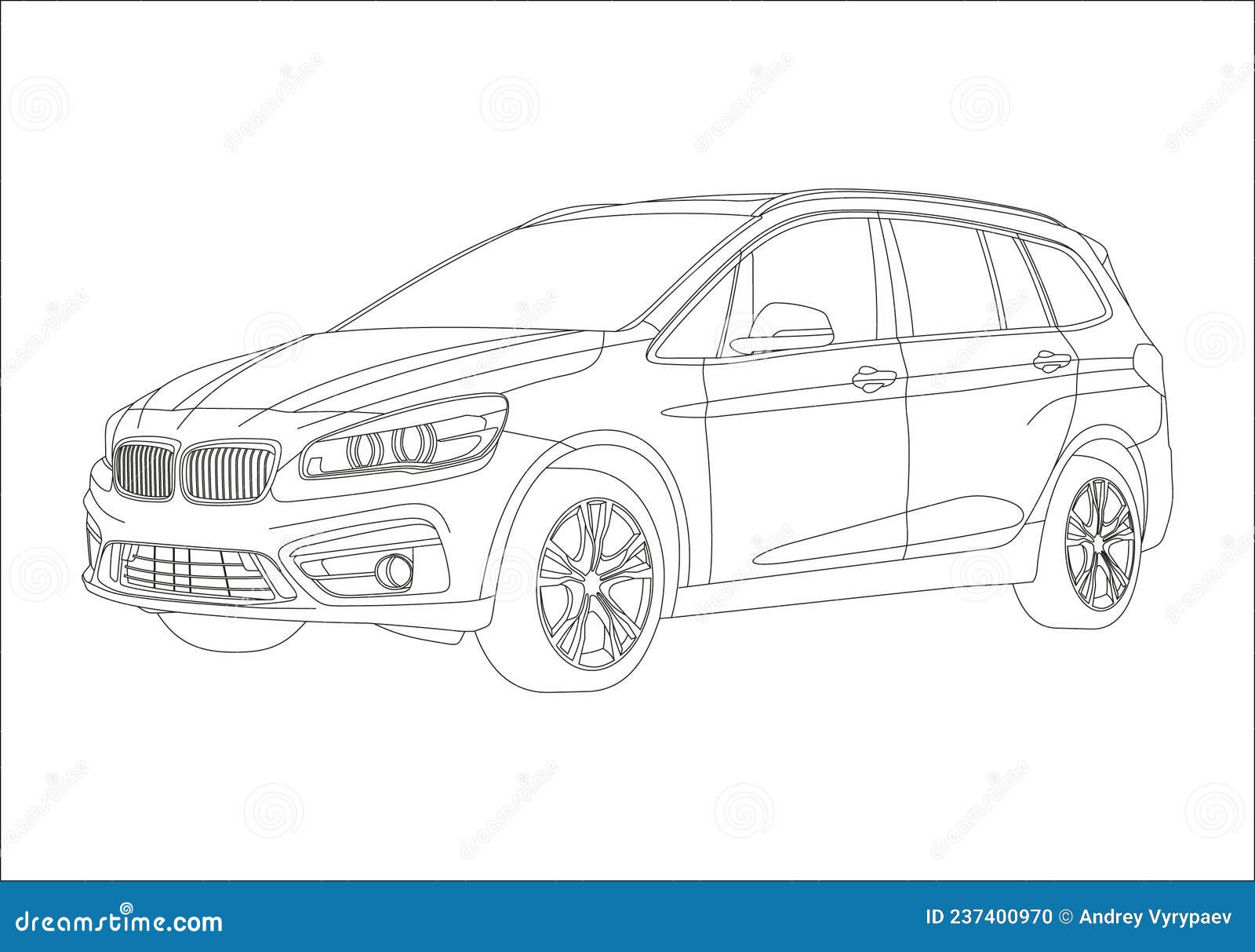 Contour drawing of a car stock vector. Illustration of parts - 237400970