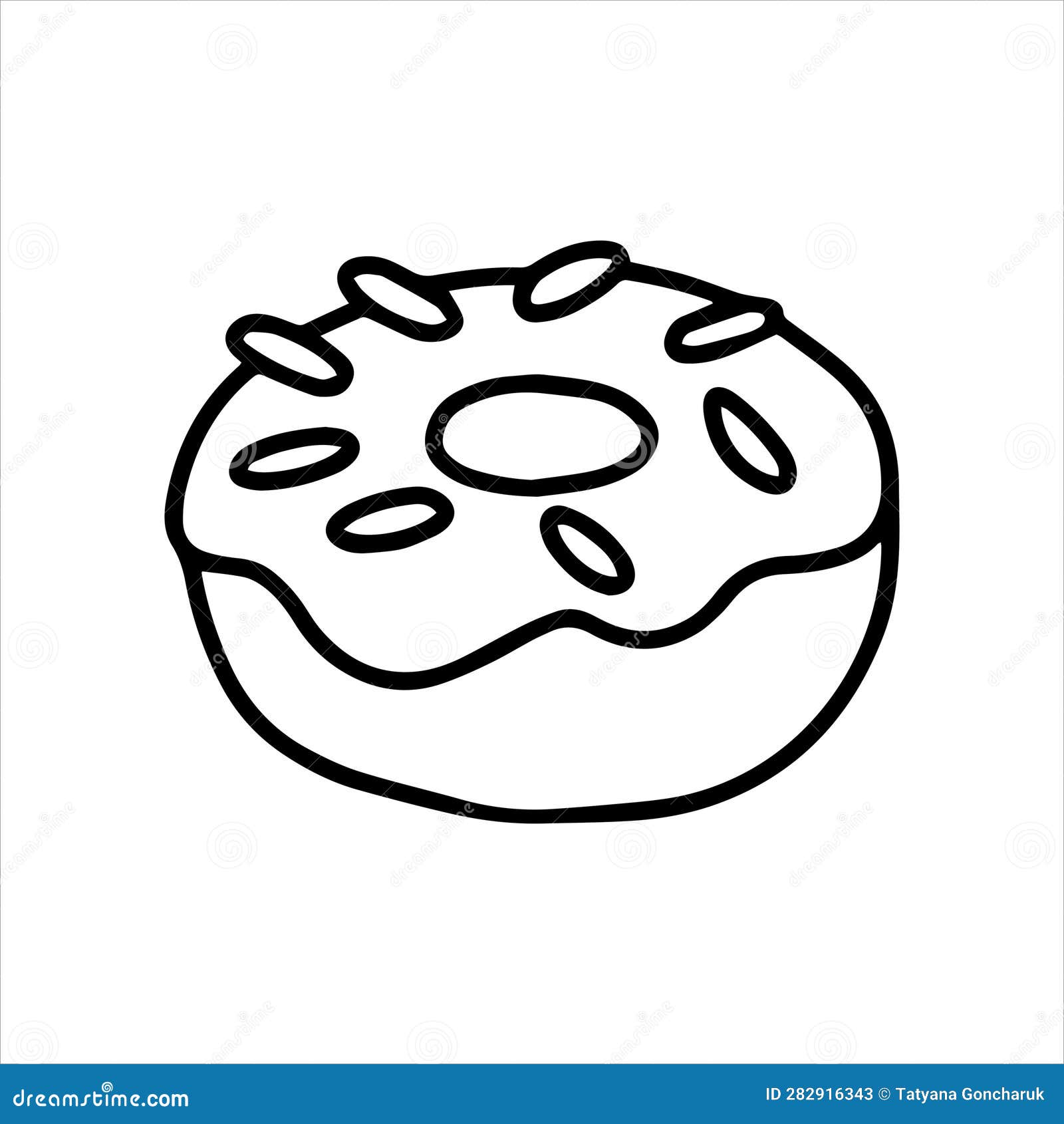 Vector Drawing in Doodle Style Donut. Simple Line Drawing Donut, Cake ...