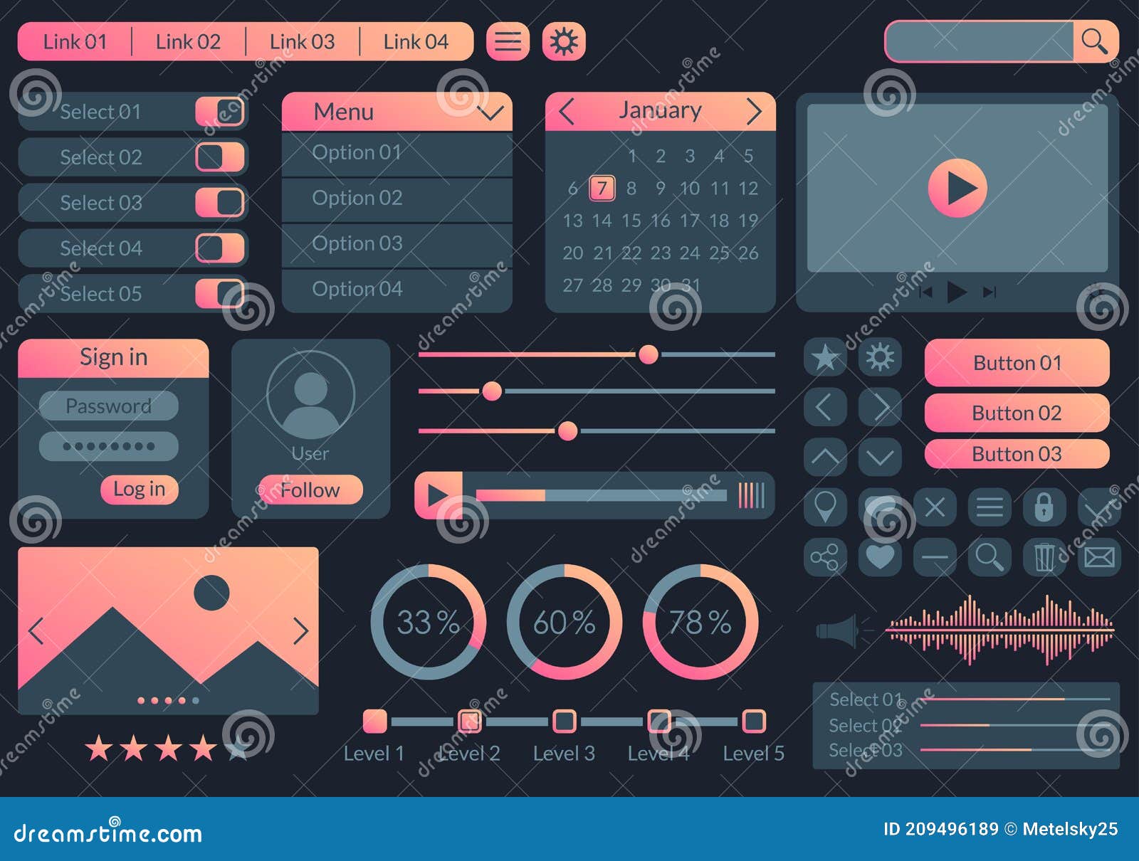 Ui Kit Design for App, Web and Mobile. Website Interface Template with ...