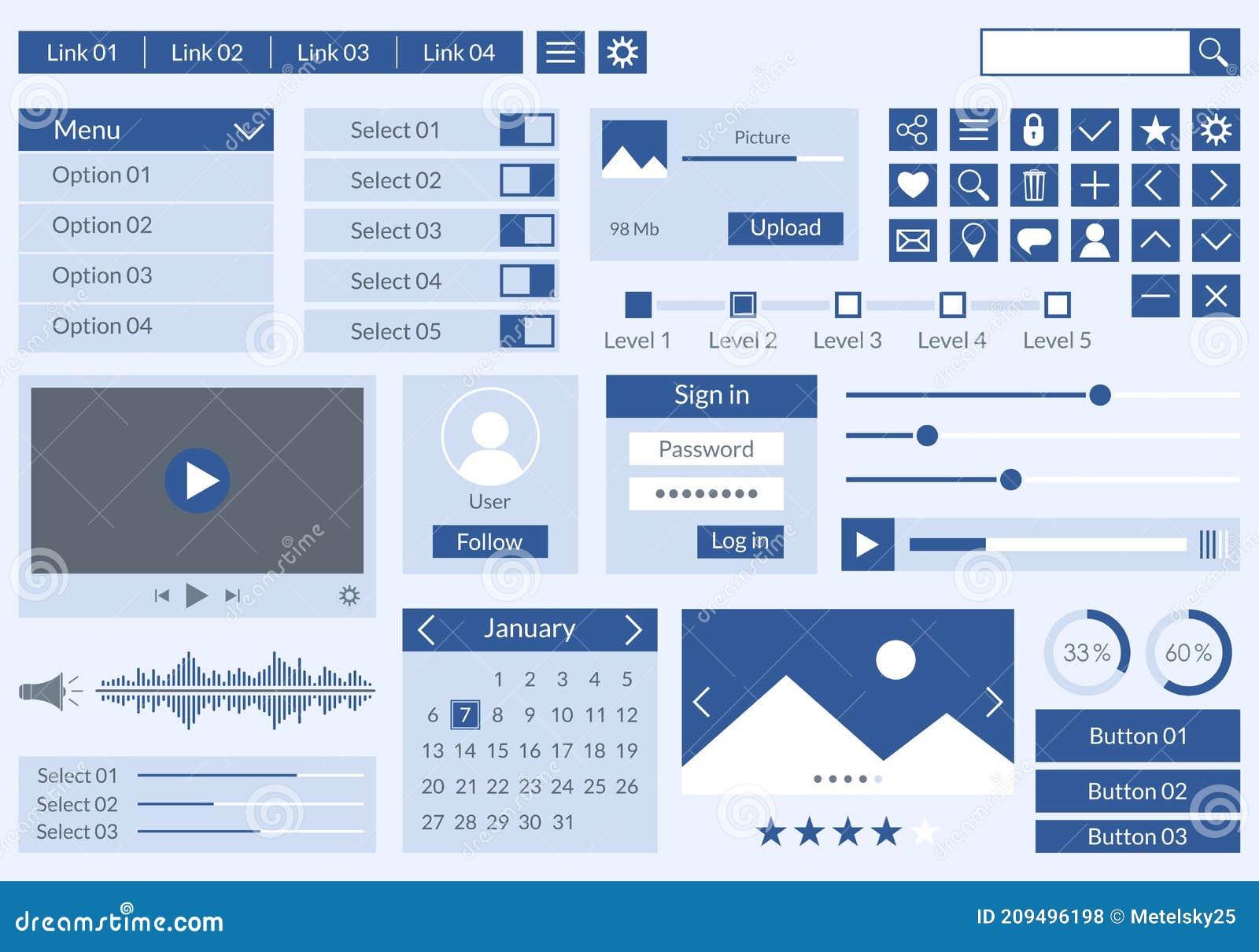 Ui Kit Design for App, Web and Mobile. Website Interface Template with ...