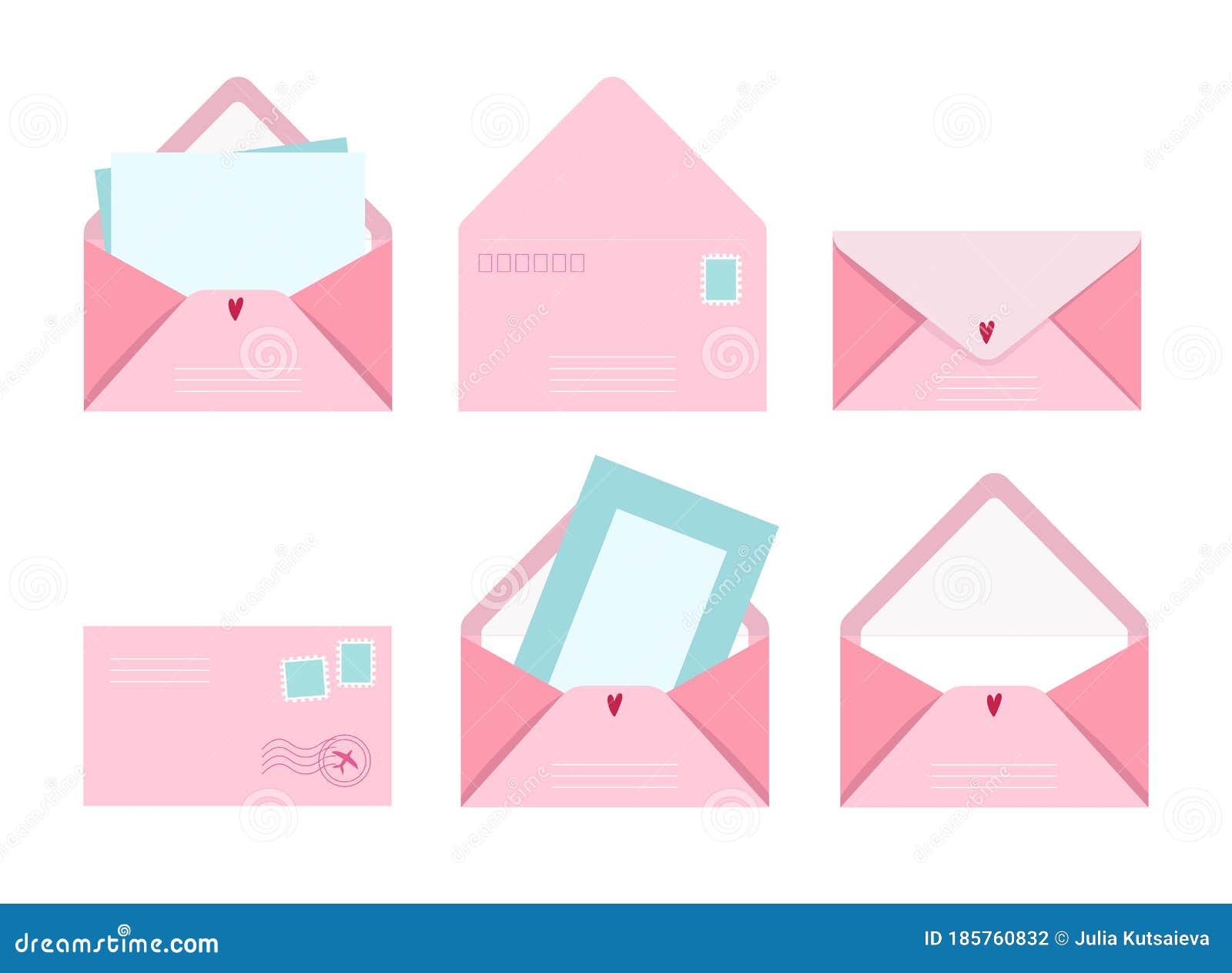 Post Card and Envelope Set, Vector Illustration Postal Letters with ...