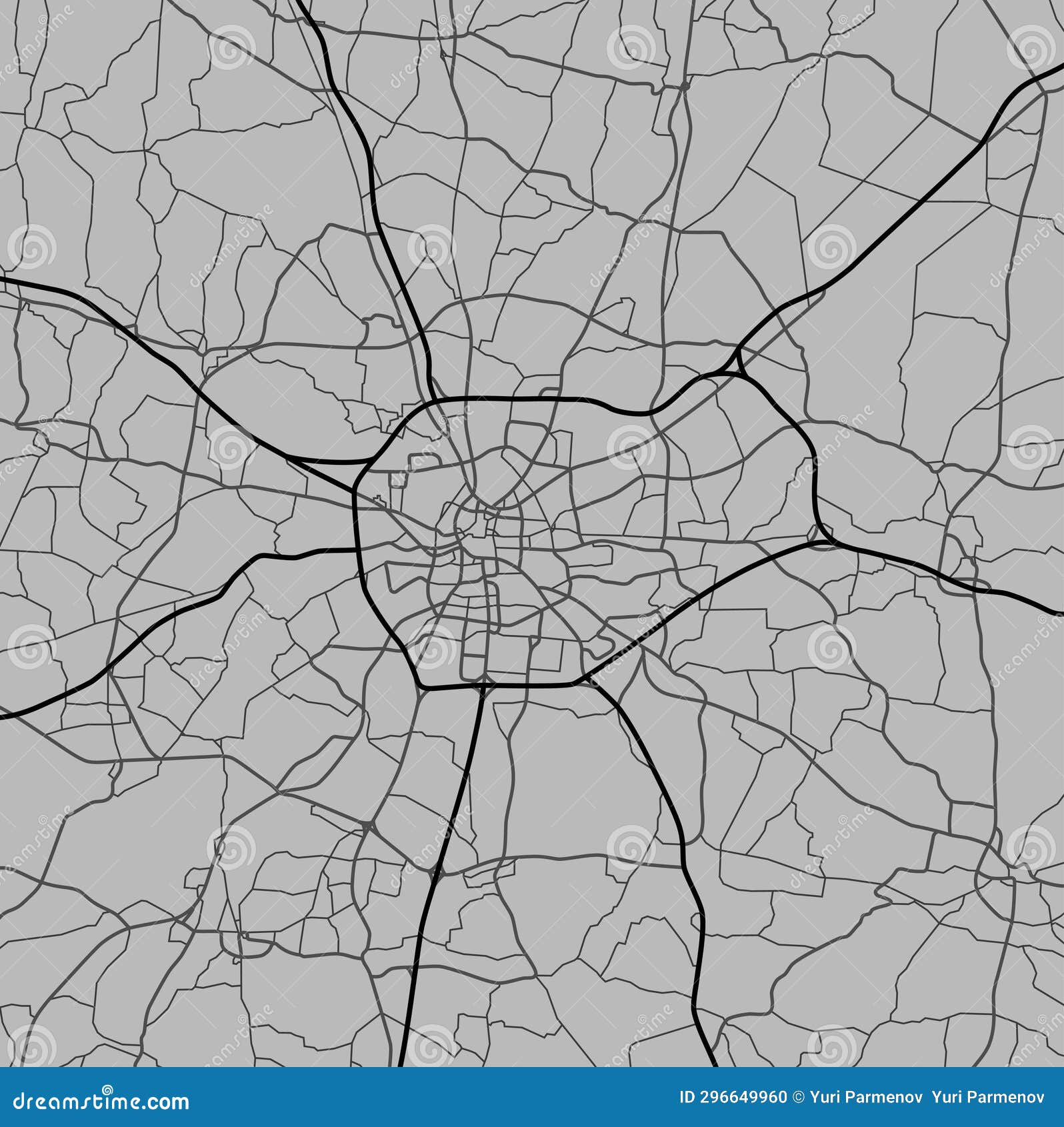 City with Highways, Major and Minor Roads, Town Footprint Plan. Urban ...