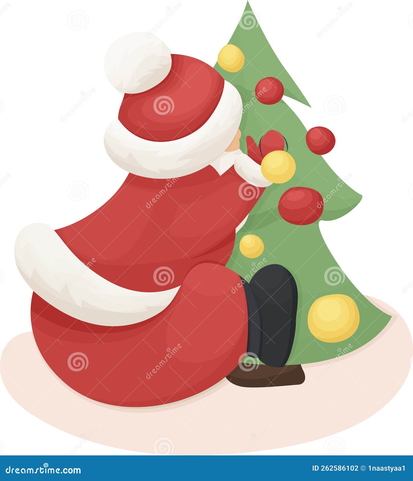 Cartoon Santa Card, Santa Decorates the Christmas Tree, Clipart Stock ...