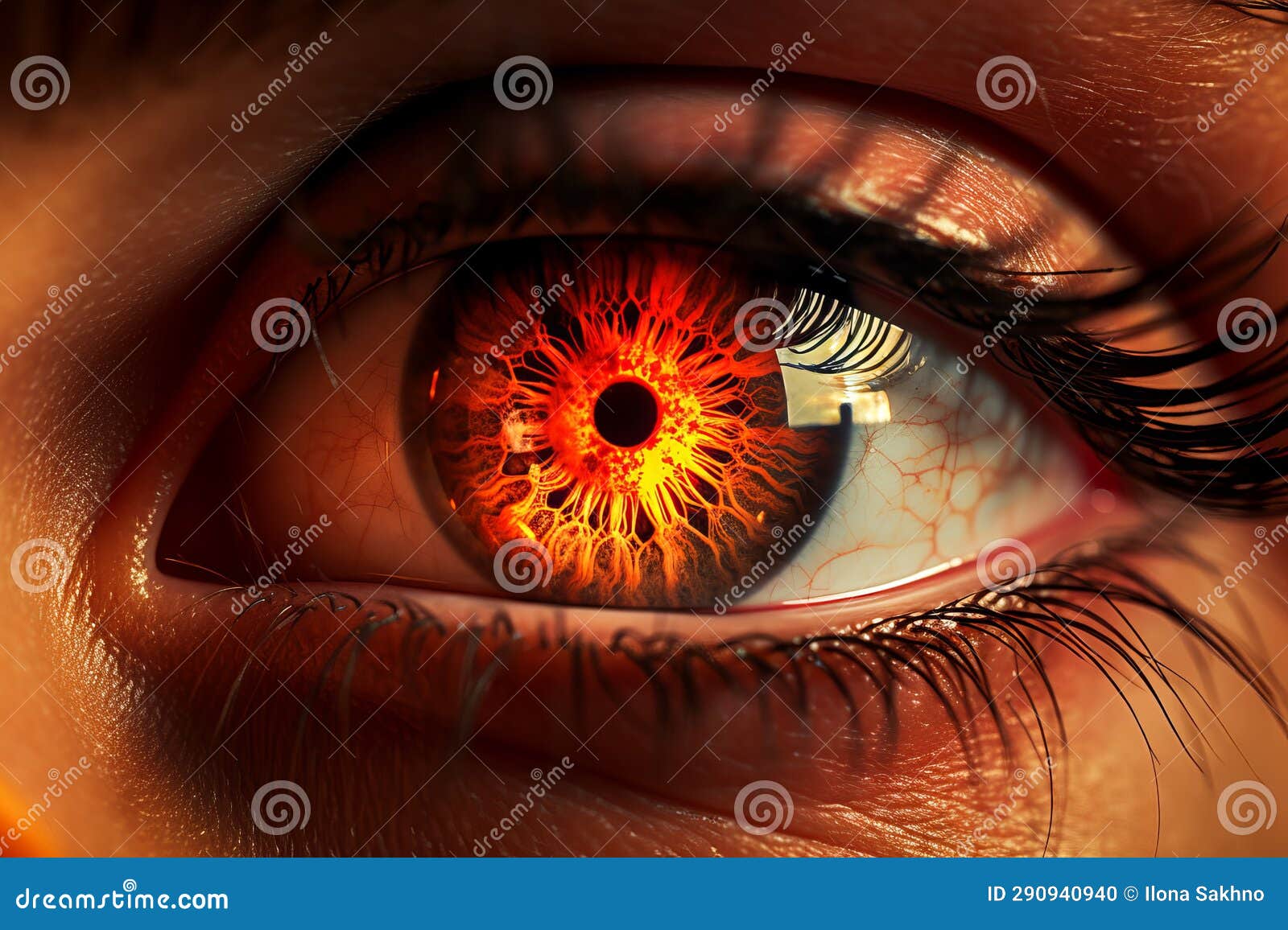 Ð¡lose - Up Beautiful Eye Burning Glowing Fire in the Eye Iris Stock ...