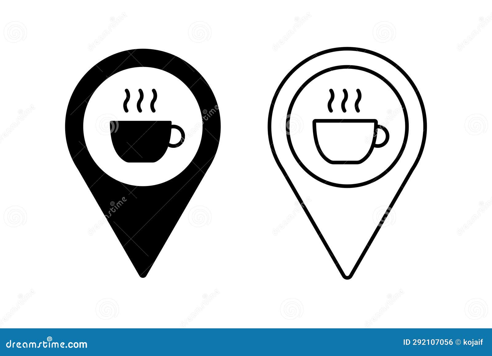 Coffee Shop Vector Icon Set. Map Pin with Coffee Cup Symbol Stock ...