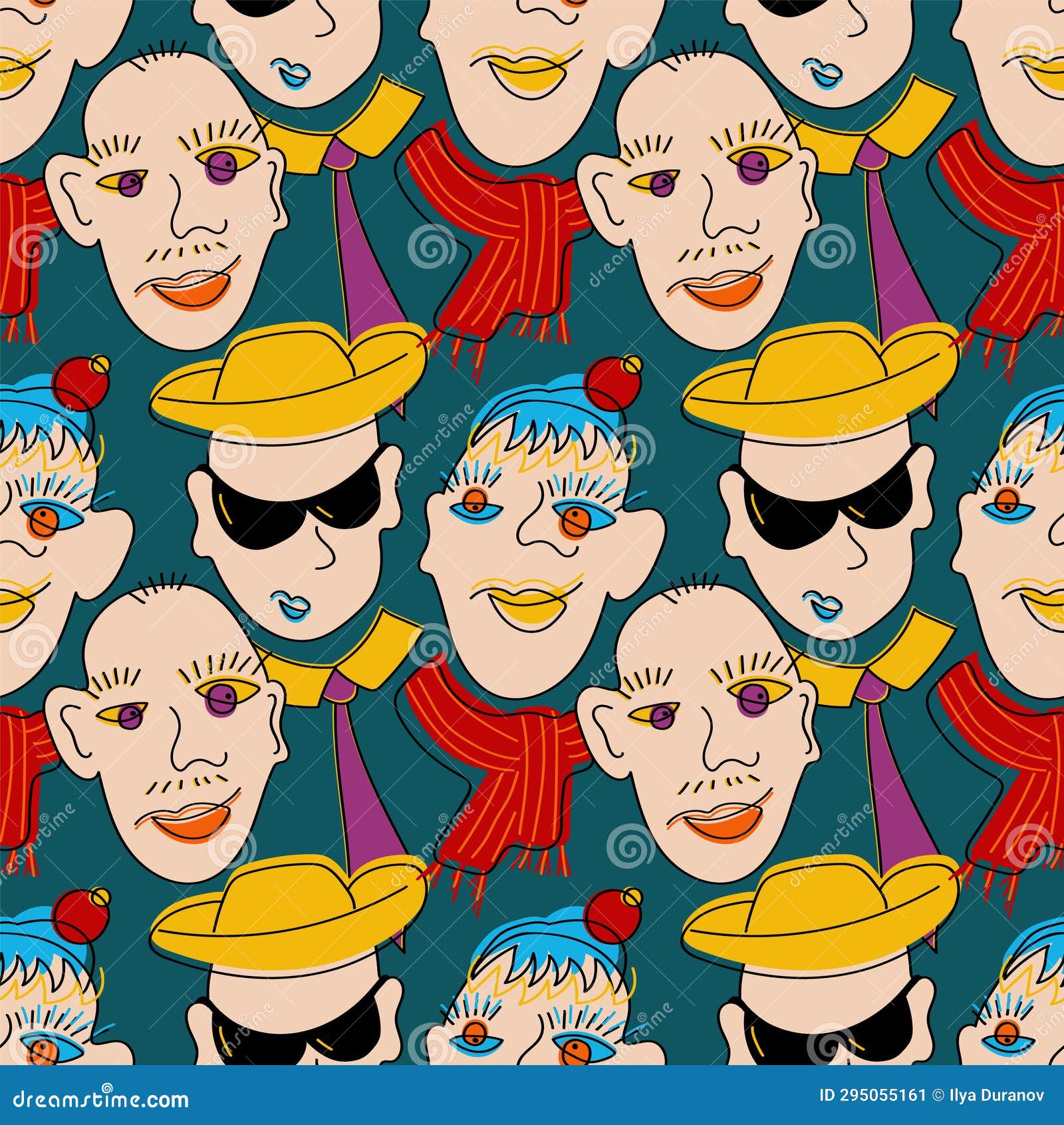 Collage of Different Male Faces. Seamless Pattern with Abstract Human ...