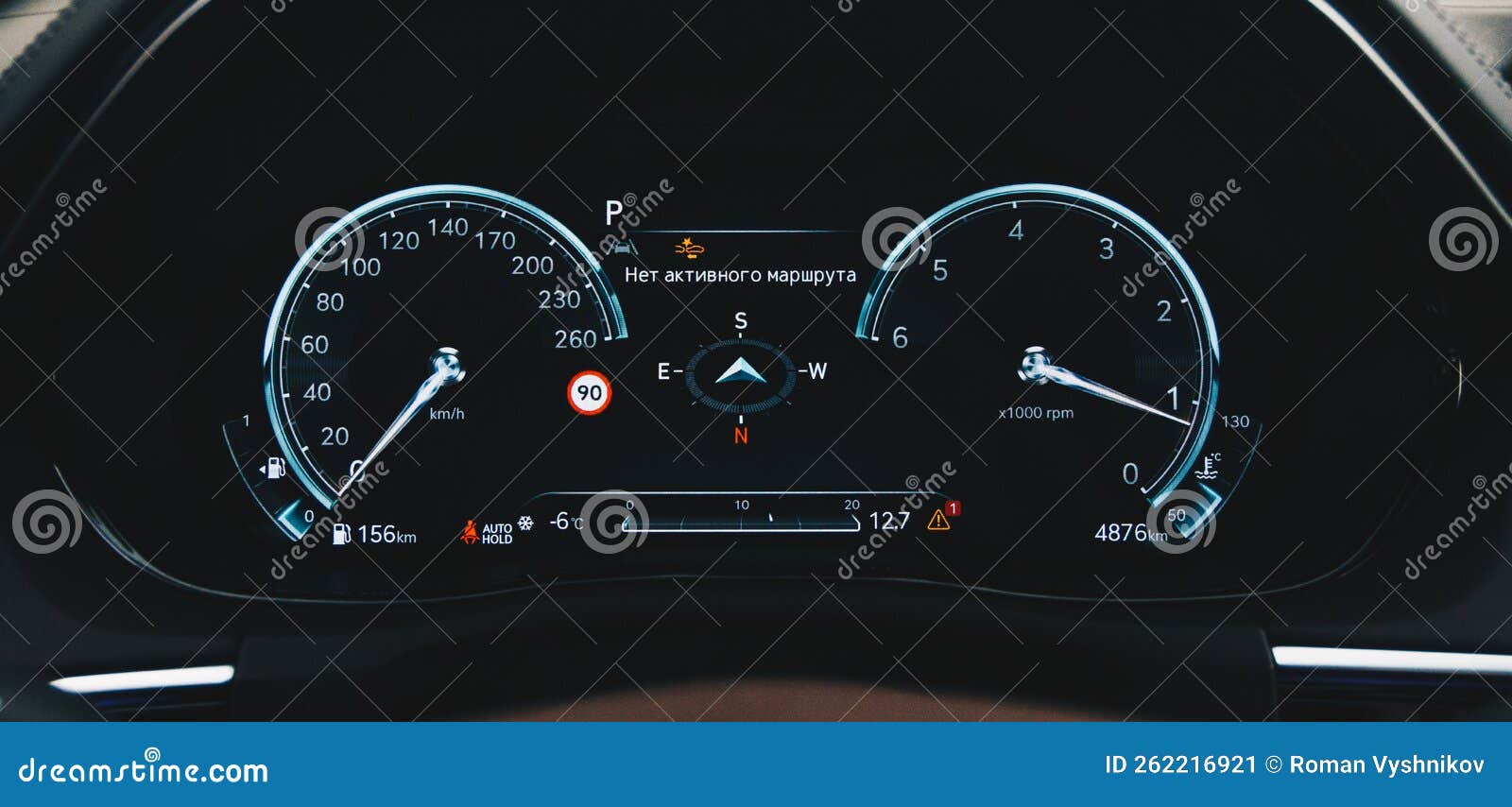 Ð¡ompass on the Digital Dashboard of Modern Car. Stock Image - Image of ...