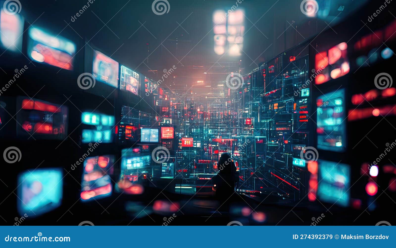 ?oncept of Virtual Environment and Cyberspace Set of Glowing Screens ...