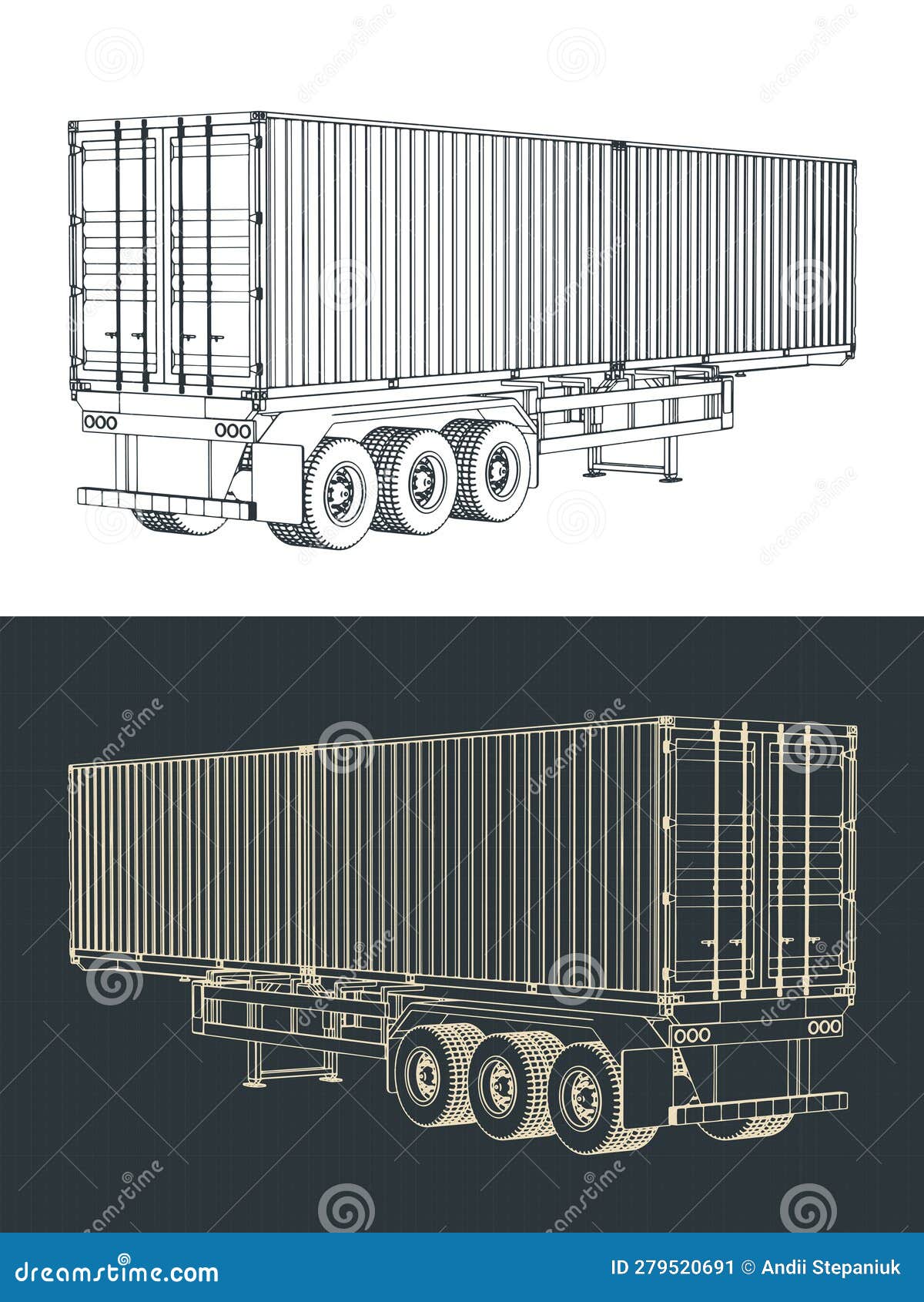 Container trailer drawings stock vector. Illustration of platform ...