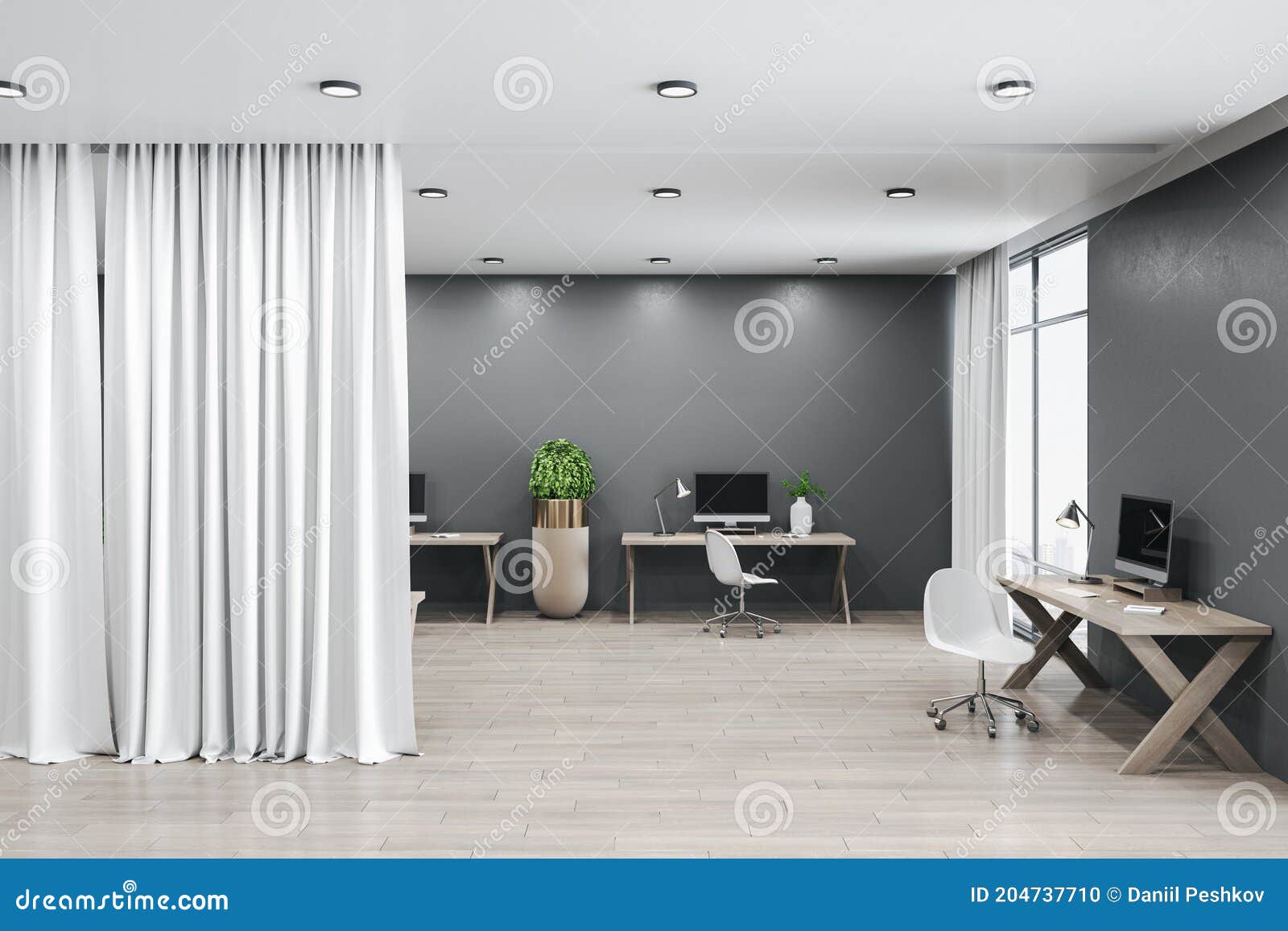 Сoworking Office with Personal Computers Stock Illustration ...