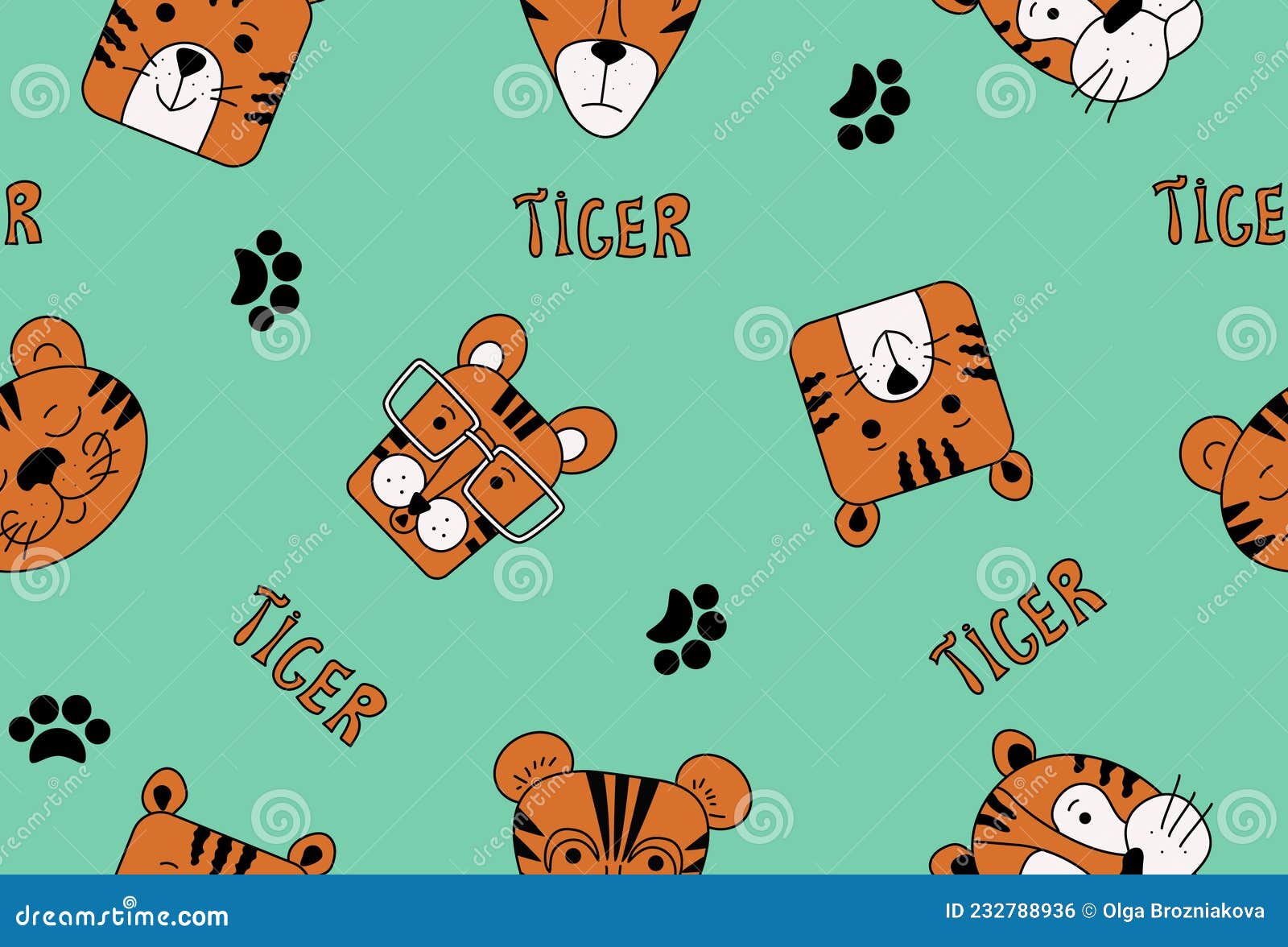 Vector Pattern Cartoon Tigers. Stock Vector - Illustration of ...