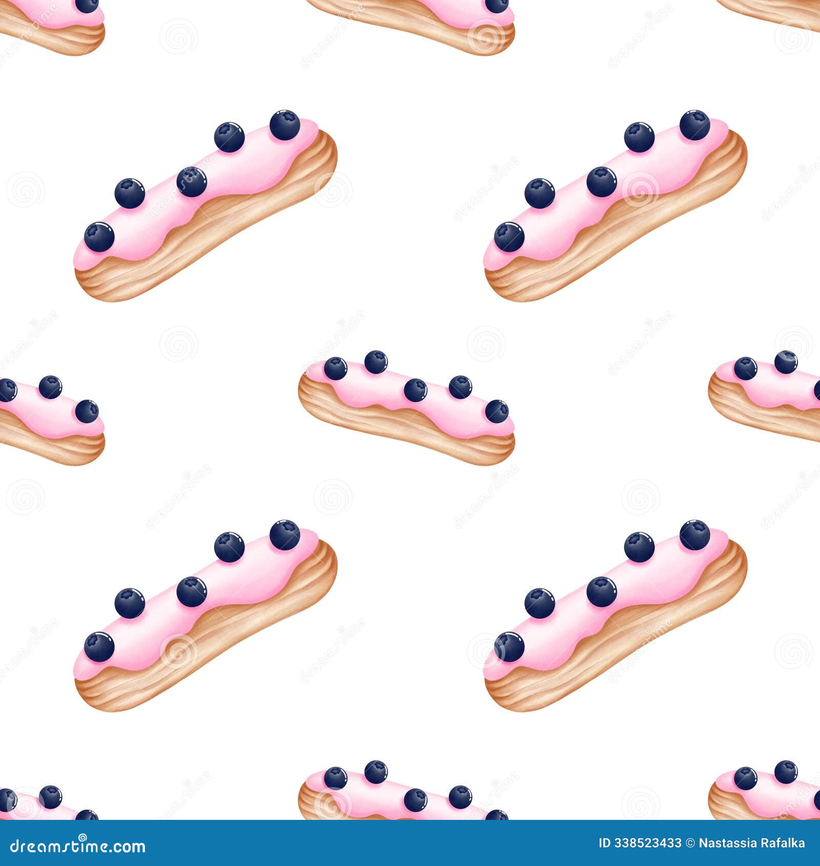 Watercolor Seamless Pattern Sweet Blueberry Eclair. Stock Illustration ...