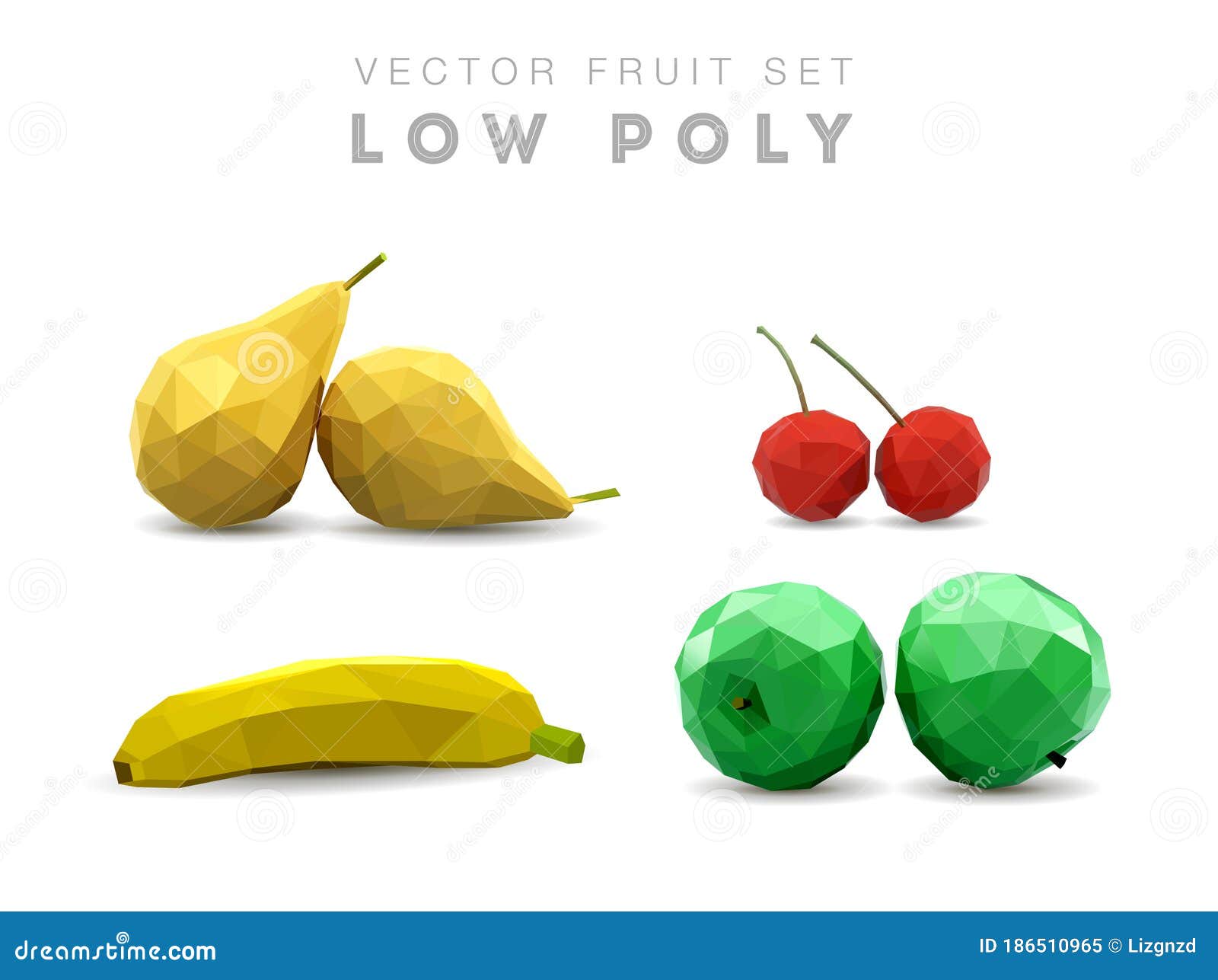 Low-poly vector fruits stock vector. Illustration of food - 186510965