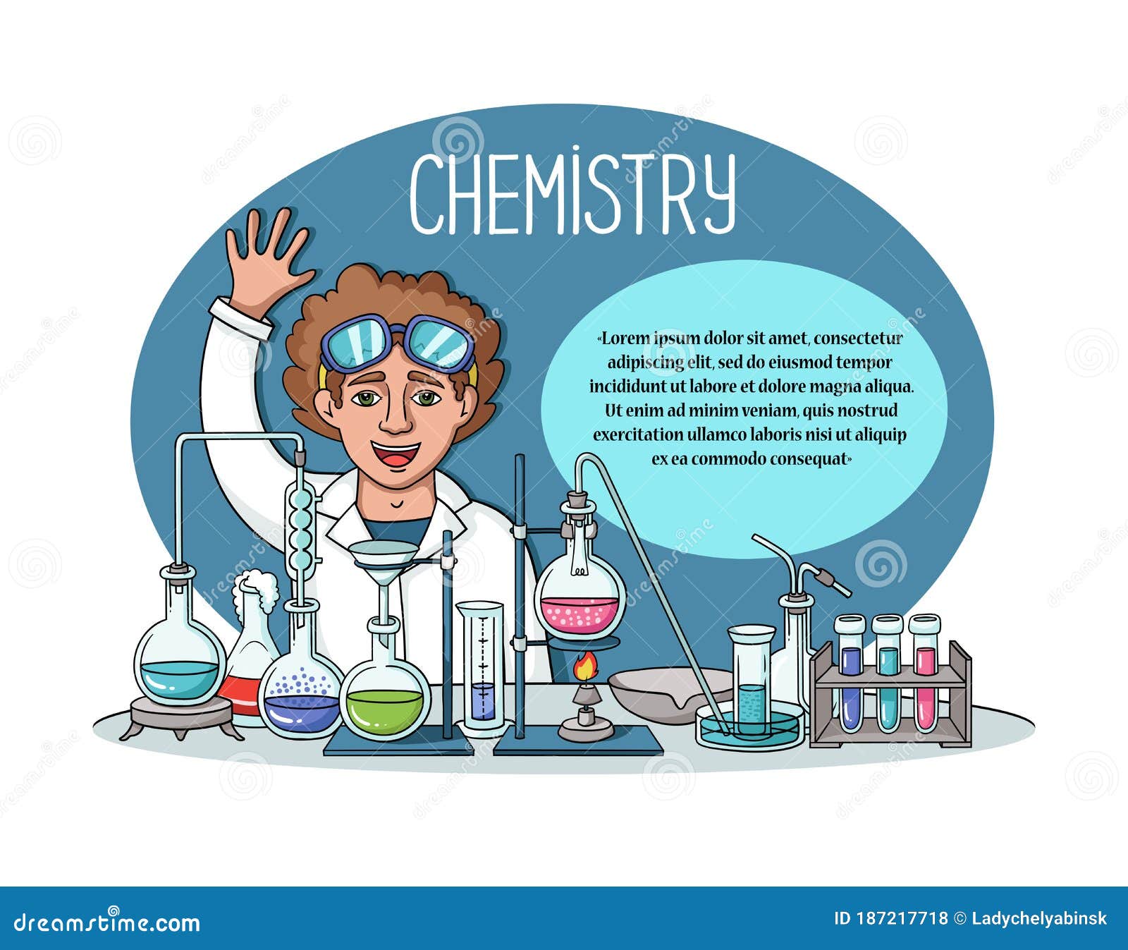 Vector Colorful Illustration with Cartoon Chemist in a Chemical ...