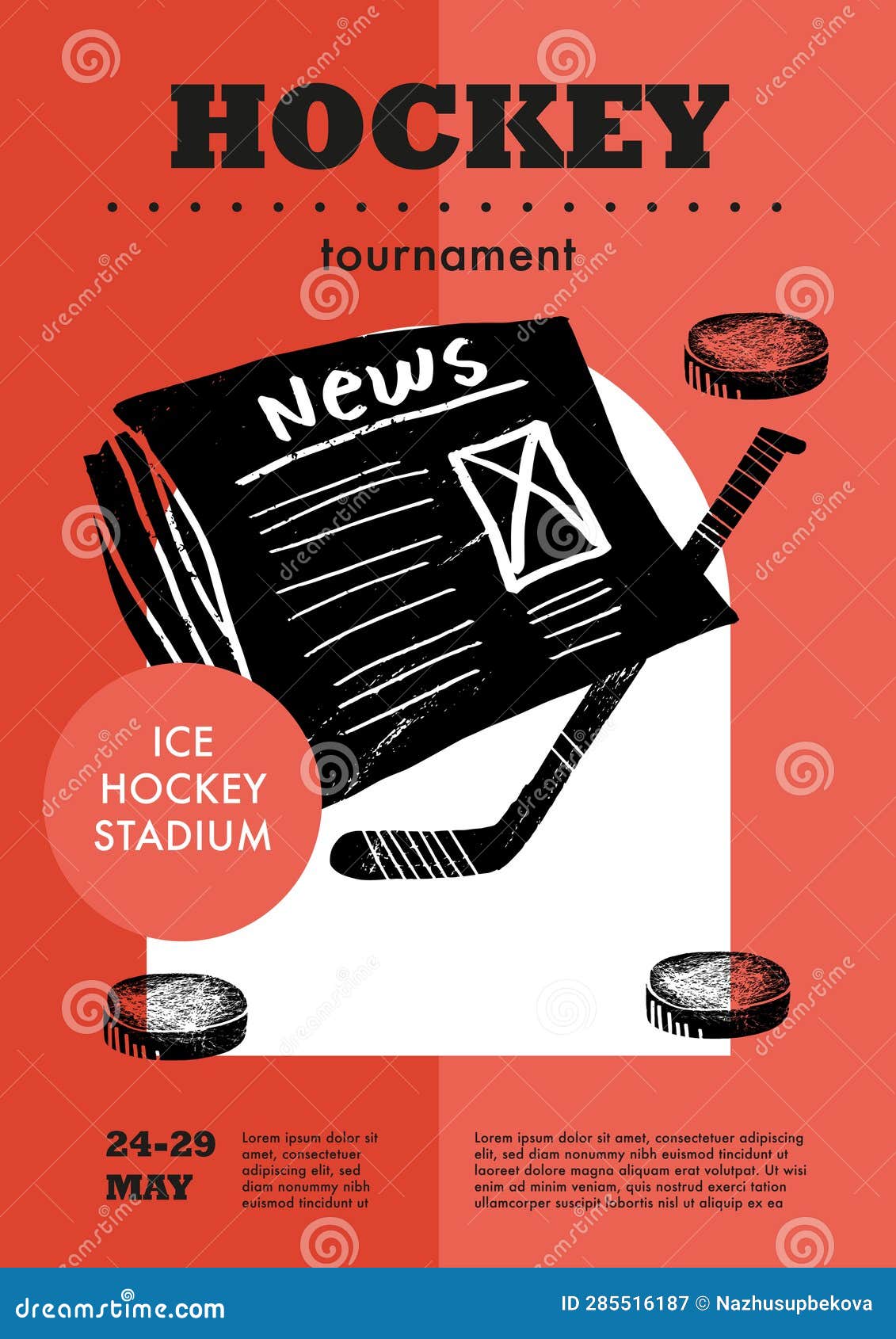 Hand Drawn Engraving Ball with News, Newspaper Hockey Pitch Background ...