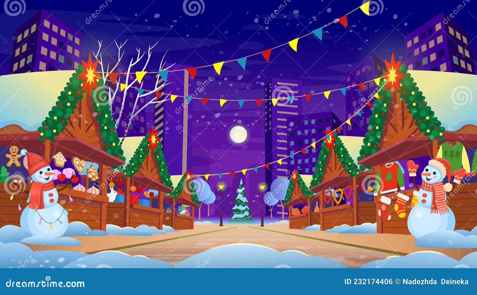 Christmas Market with Lighting Shopping Traditional Gifts, Buying ...