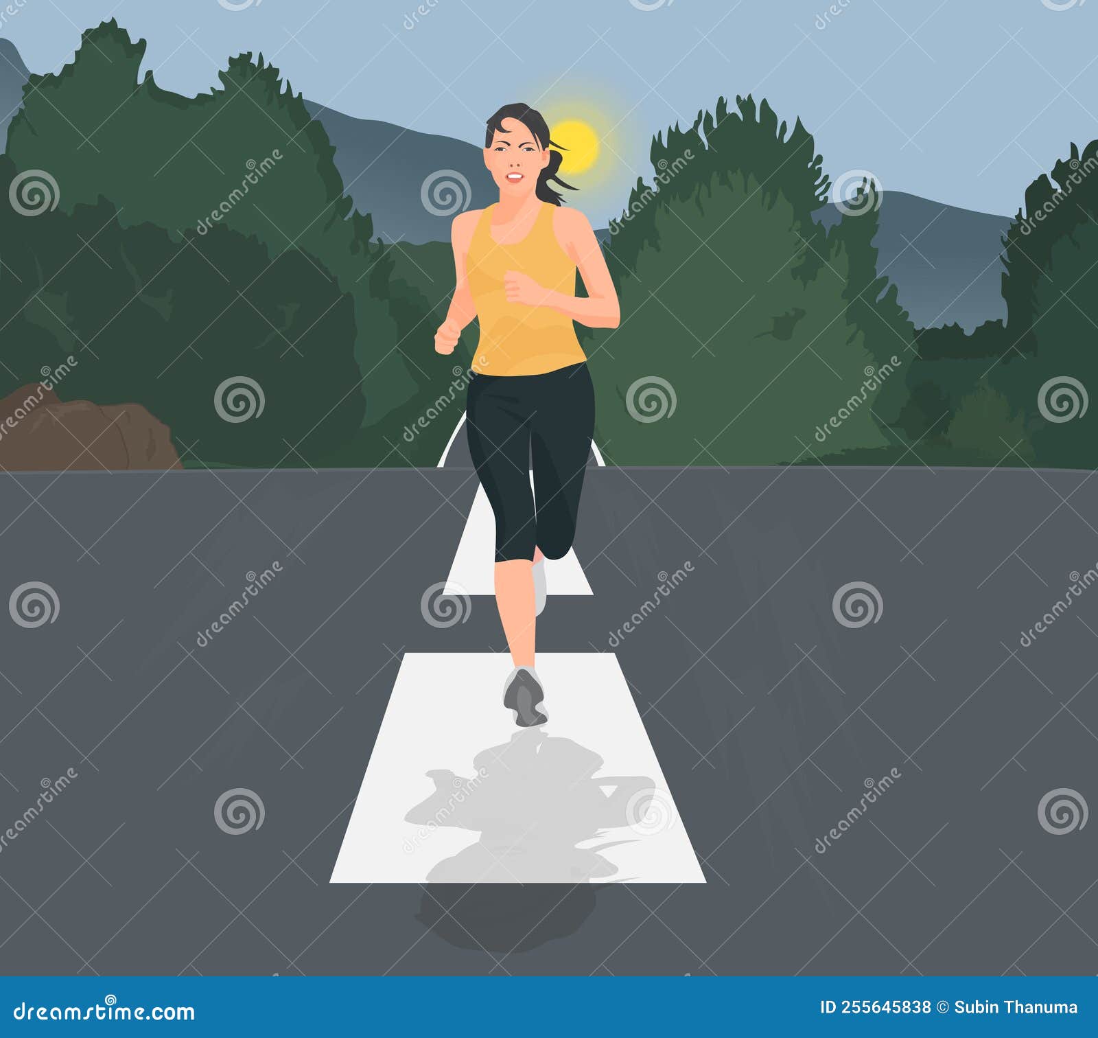 Cute Young Woman Jogging in the Morning Stock Vector - Illustration of ...