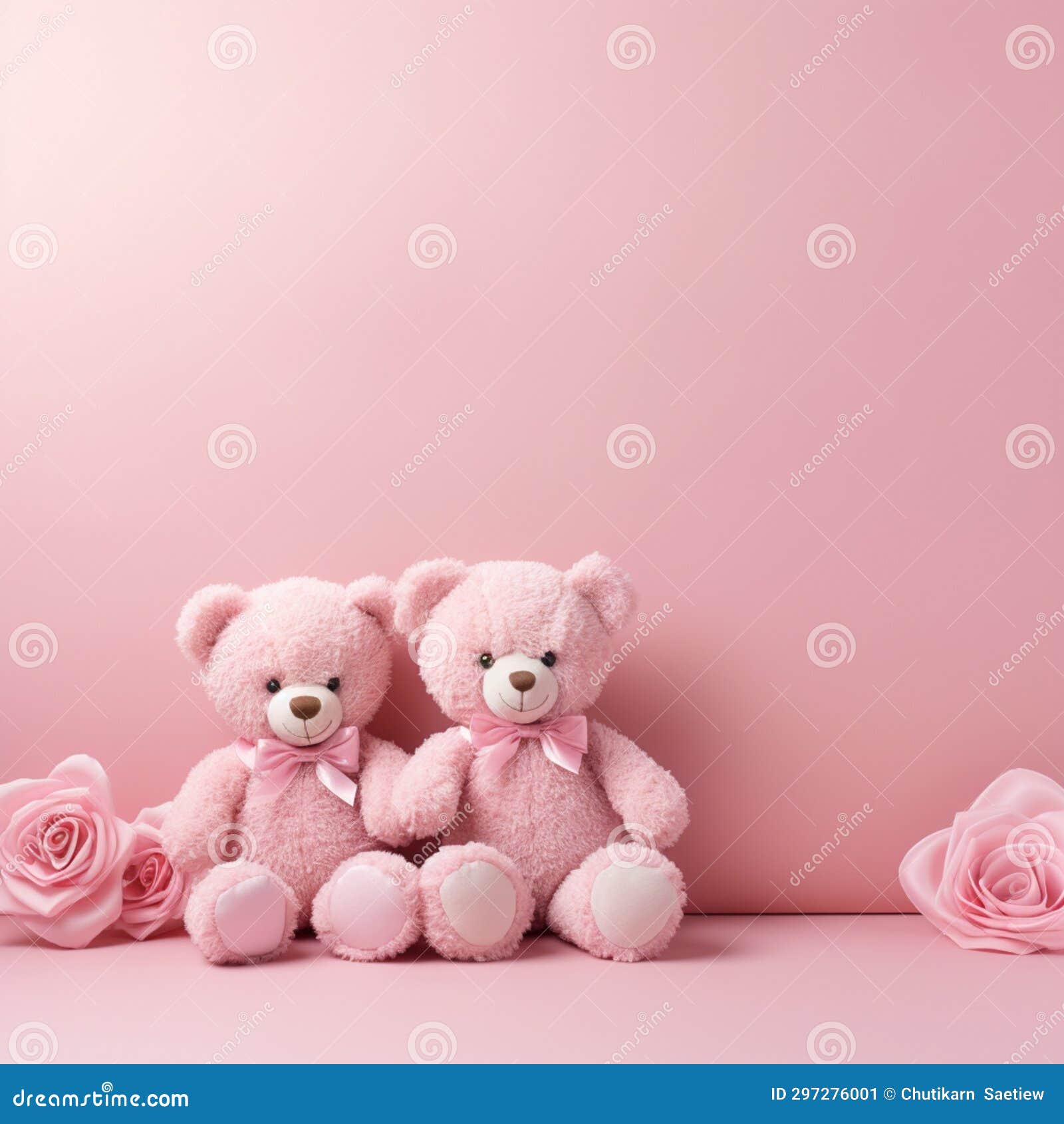 Pink Background Template with 2 Teddy Bears, AIGENERATED Stock ...