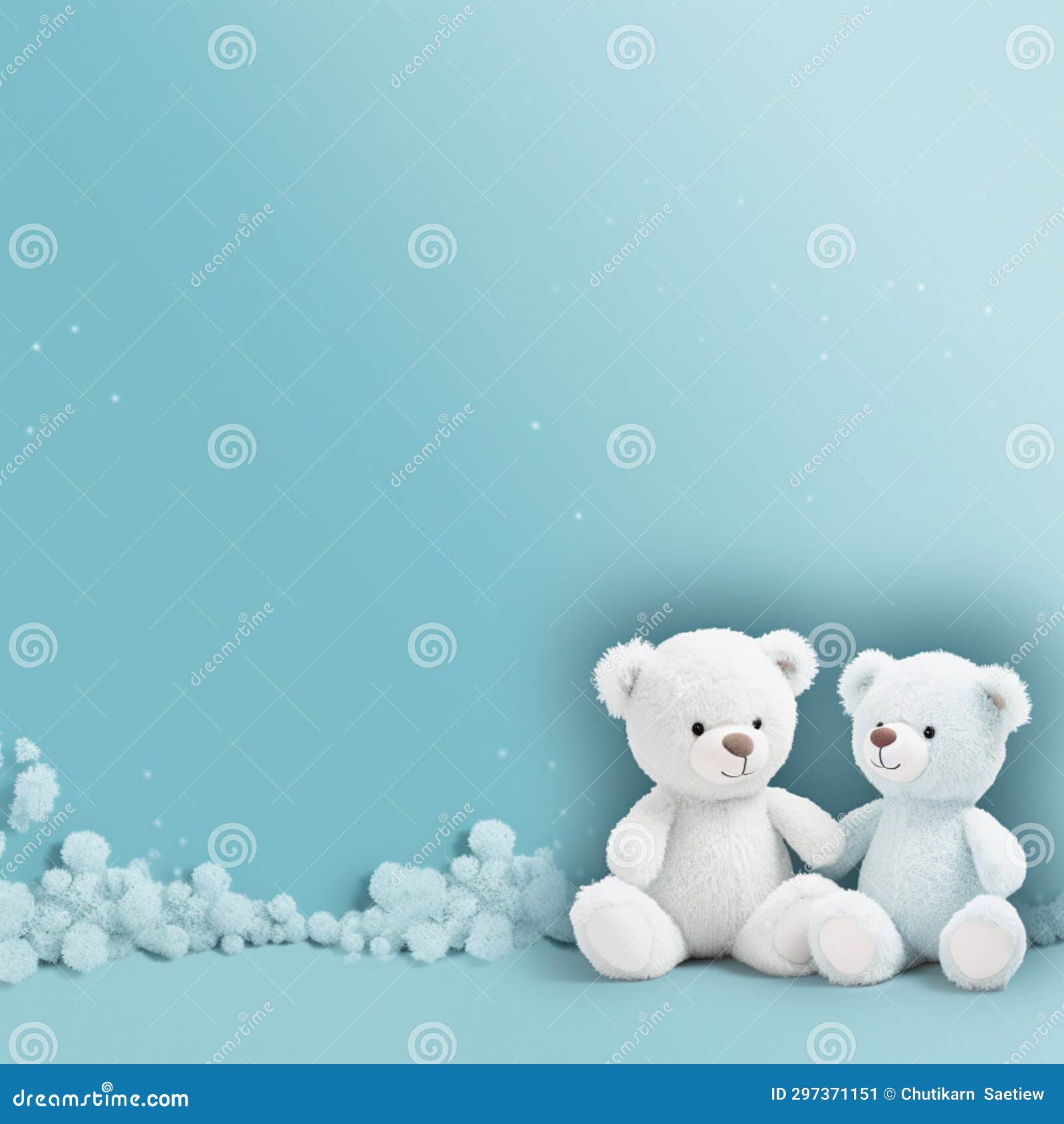 Pastel Blue Background Template with 2 Teddy Bears, AI Generated Stock ...