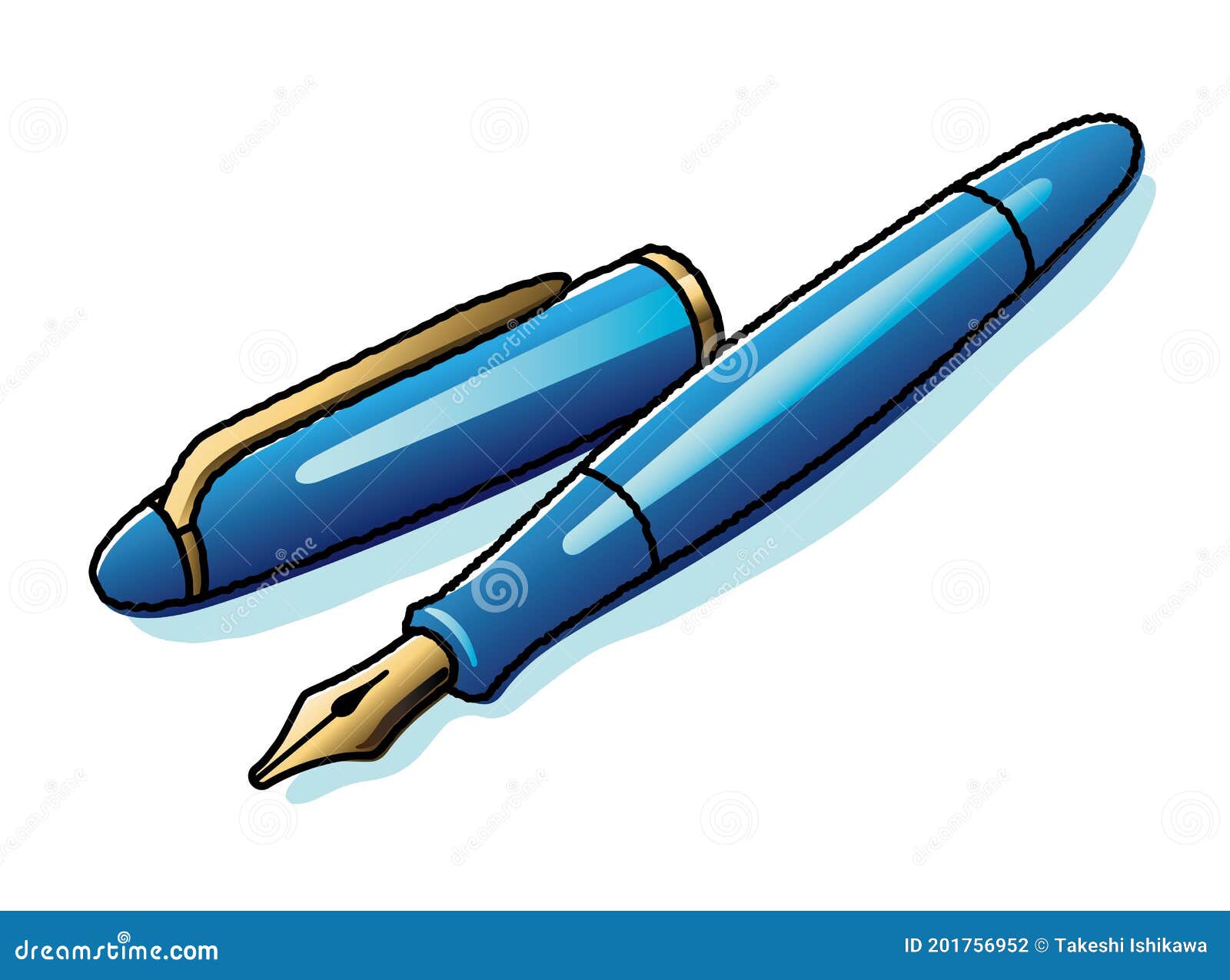 Cartoonish Blue Fountain Pen Isolated on a White Background. Stock ...