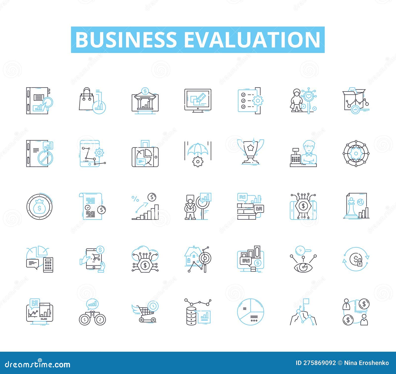 业务评估线性图标集. 评估基准评估盈利能力回报 向量例证. 插画 包括有 投资, 利润, 性能, 评估 - 275869092
