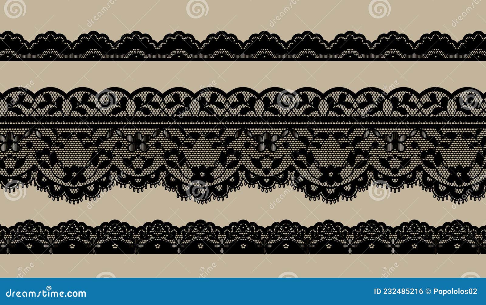 Set of Black Lace Trim Vectors. Jacquard Mesh Lace Fabric. Stock Vector ...